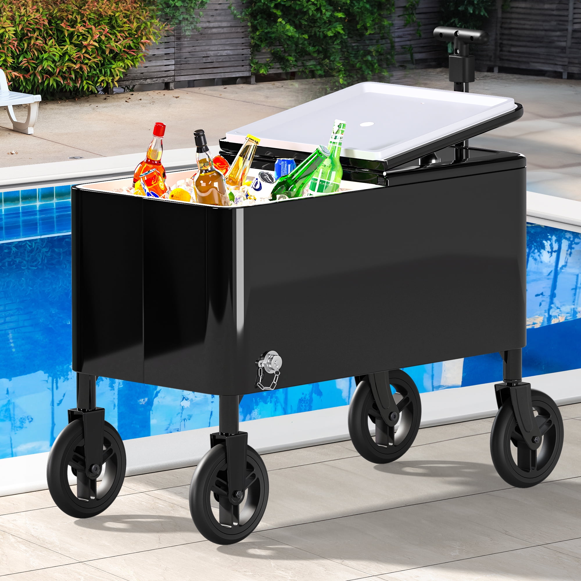 Dextrus 80 Quart Metal Cooler Cart, Adjustable Handle Swivel Wheels ...