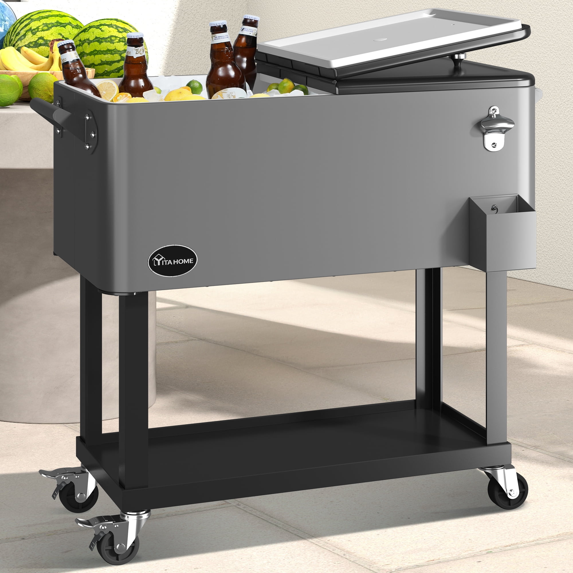 Dextrus 80 Quart Outdoor Rolling Cooler Cart with Bottle Opener ...
