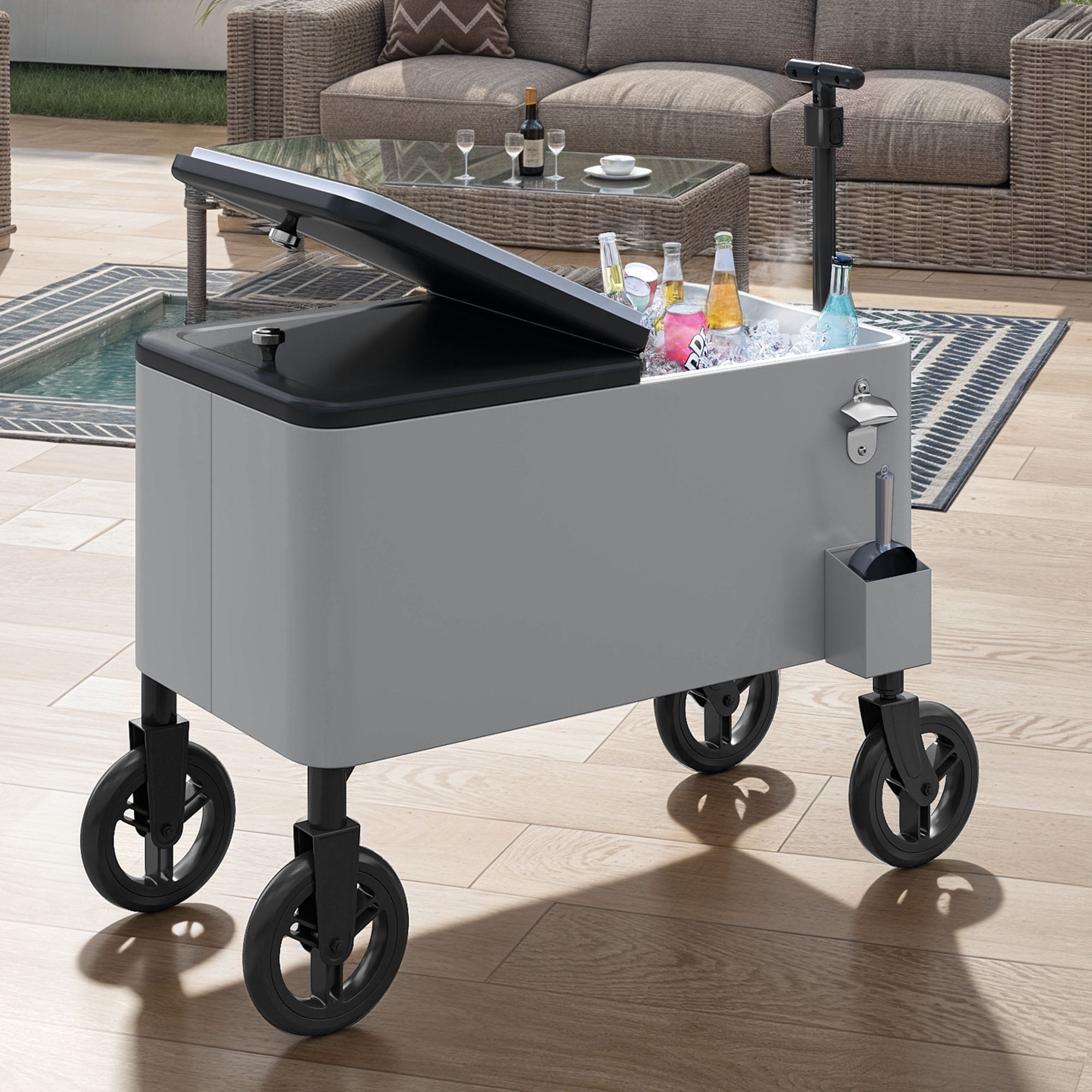 Dextrus 80 Quart Patio Rolling Cooler Cart with 360° Swivel Wheels ...