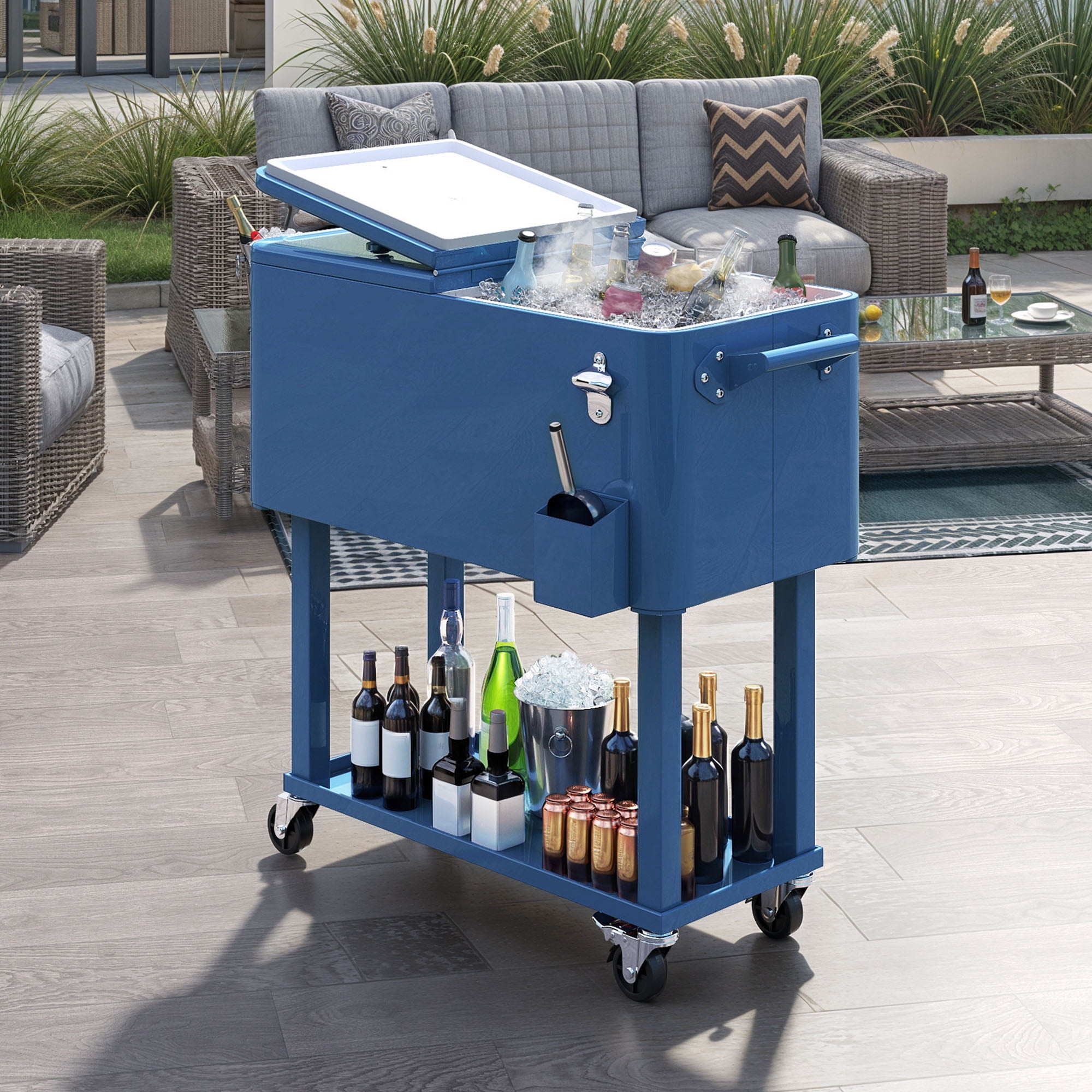 Dextrus 80 Quart Rolling Cooler Cart with 360° Swivel Wheels, Outdoor ...