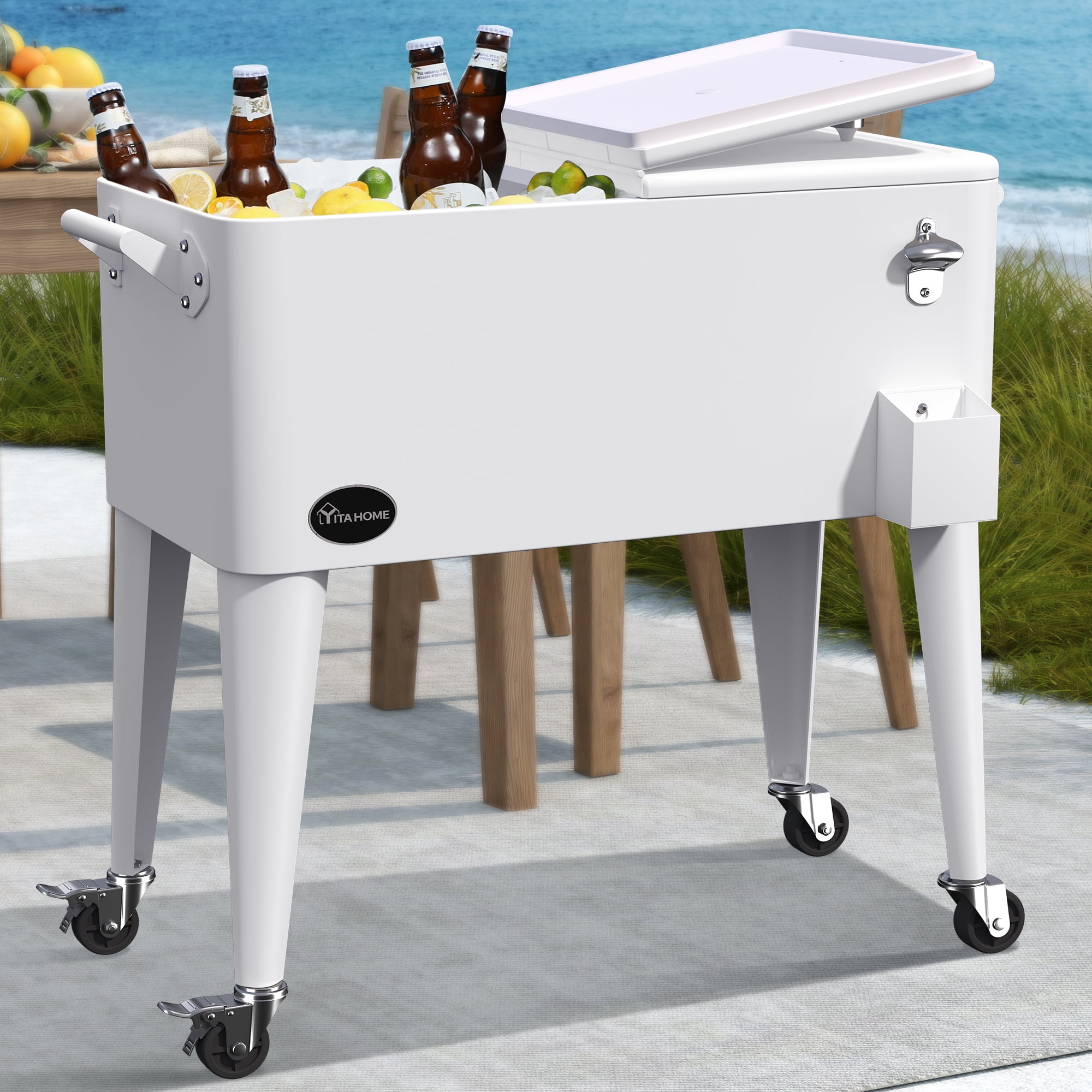 Dextrus 80 Quart Rolling Cooler Cart with Bottle Opener & Drainage ...
