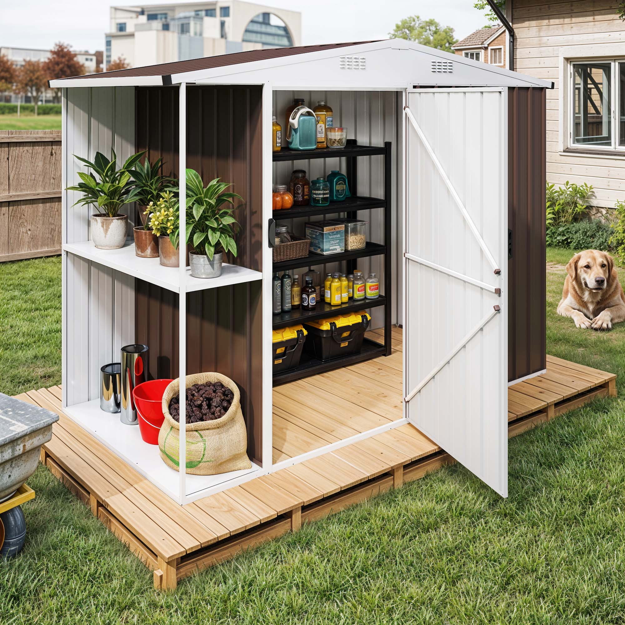 Dextrus 8x4 FT Outdoor Metal Storage Shed with Shelves, Lockable Tool ...