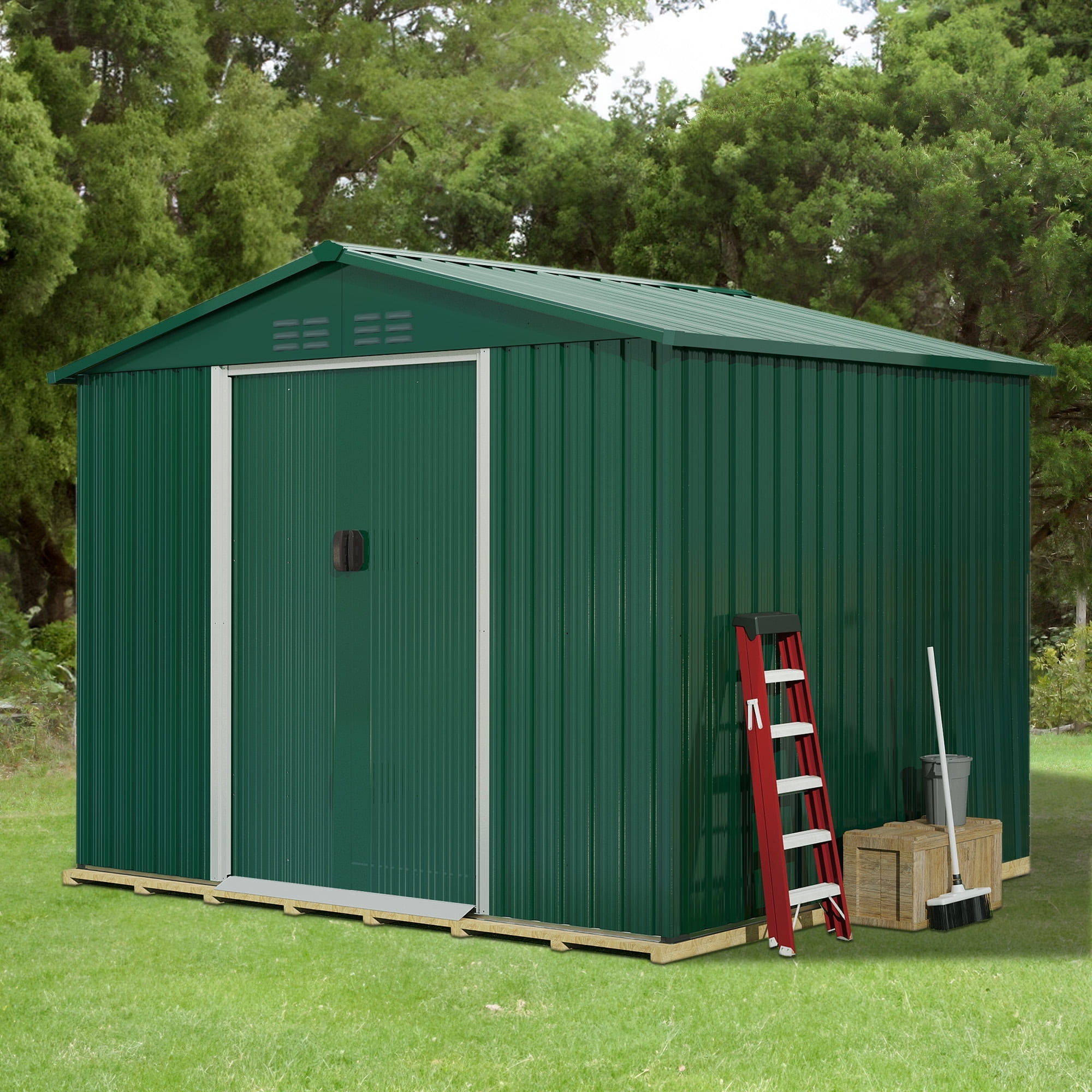 Dextrus 8x6 FT Heavy Duty Metal Storage Shed with Sliding Doors & Air ...
