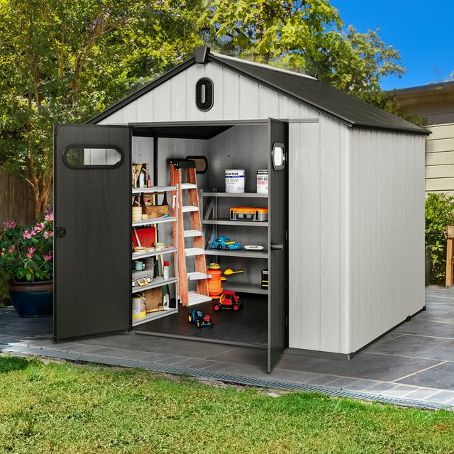 Dextrus 8x8ft PVC Yard Saver, Outdoor Resin Shed with Lockable Door ...