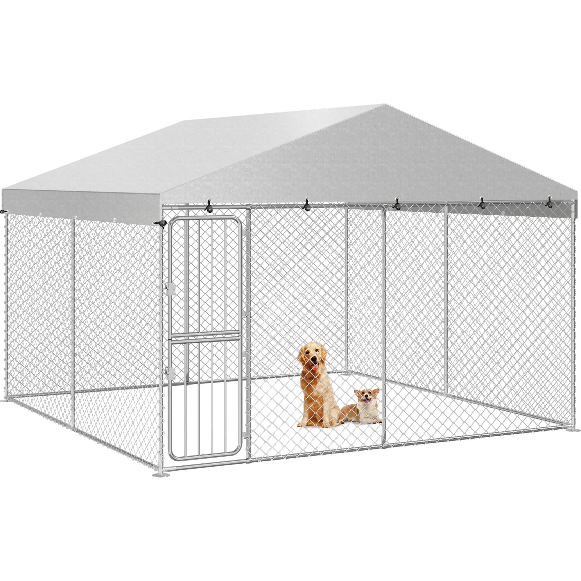 Dextrus Outdoor Dog Kennel, 9.8×9.8×7.1 ft, Heavy Duty and UV-Weatherproof Roof, Enclosed Dog ...