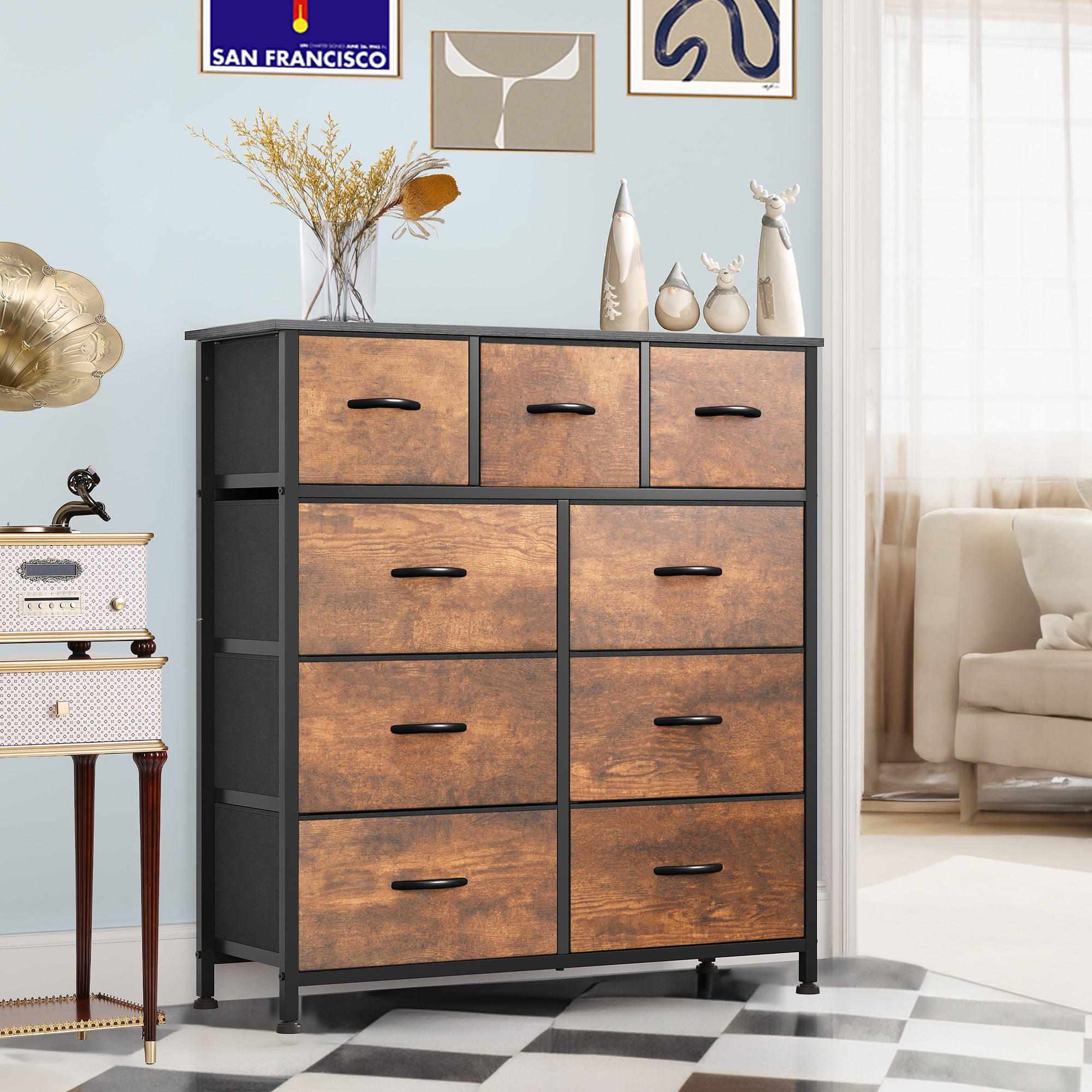 Dextrus 9 Drawer Dresser,Fabric Dressers For Bedrrom Versatile Storage ...