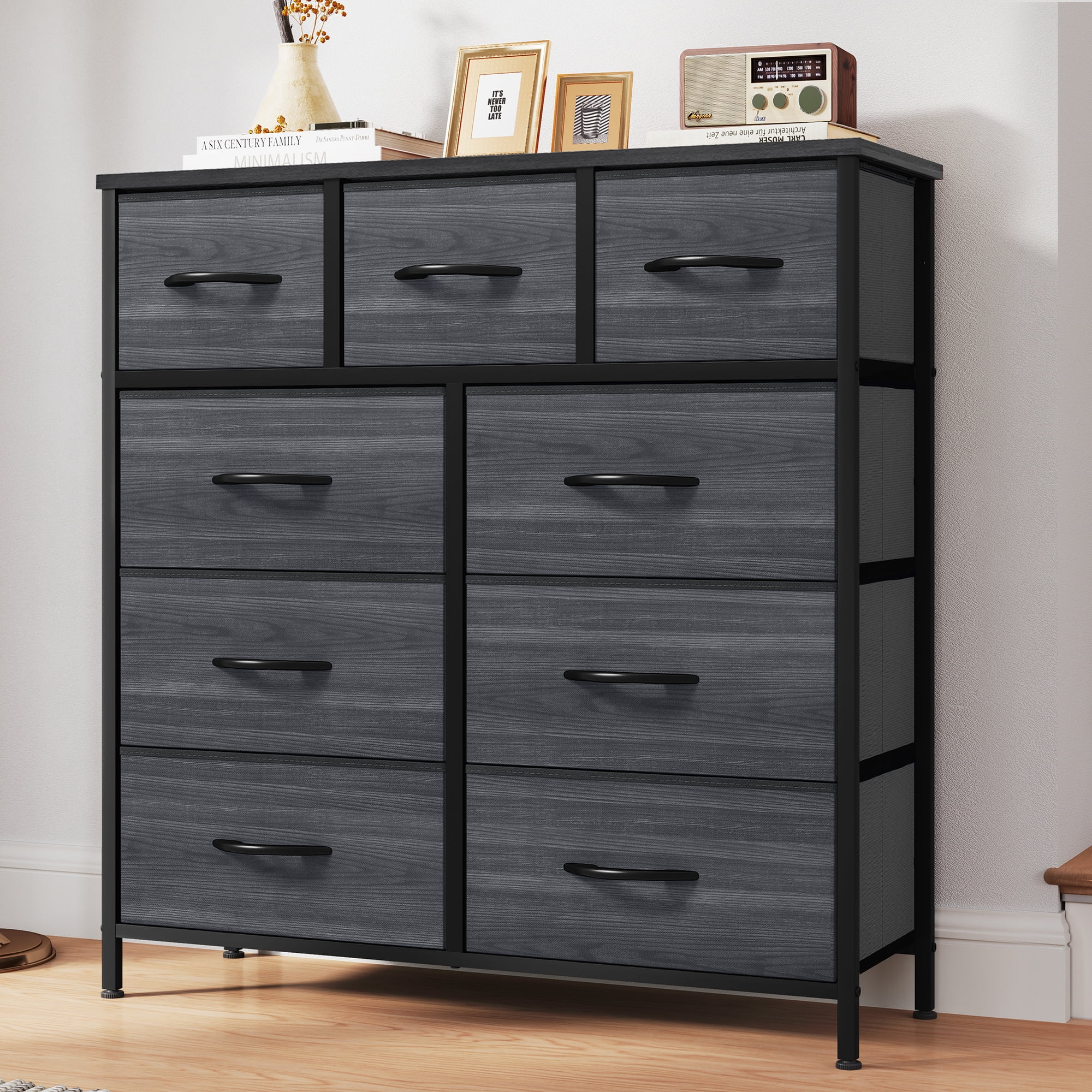 Dextrus 9 Drawer Dresser, Fabric Storage Dressers with Sturdy Steel ...