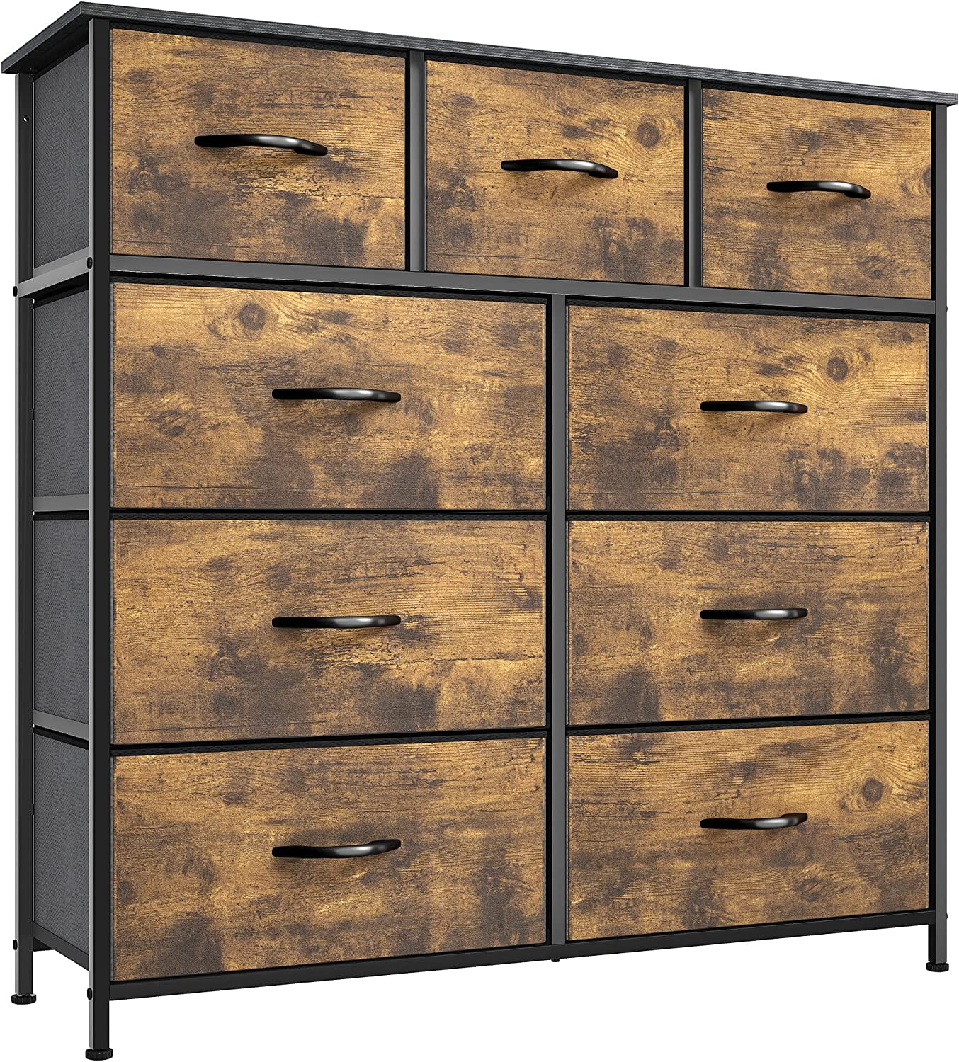 Dextrus 9 Solid Wood Drawers Dresser - Fabric Storage Tower for Living ...