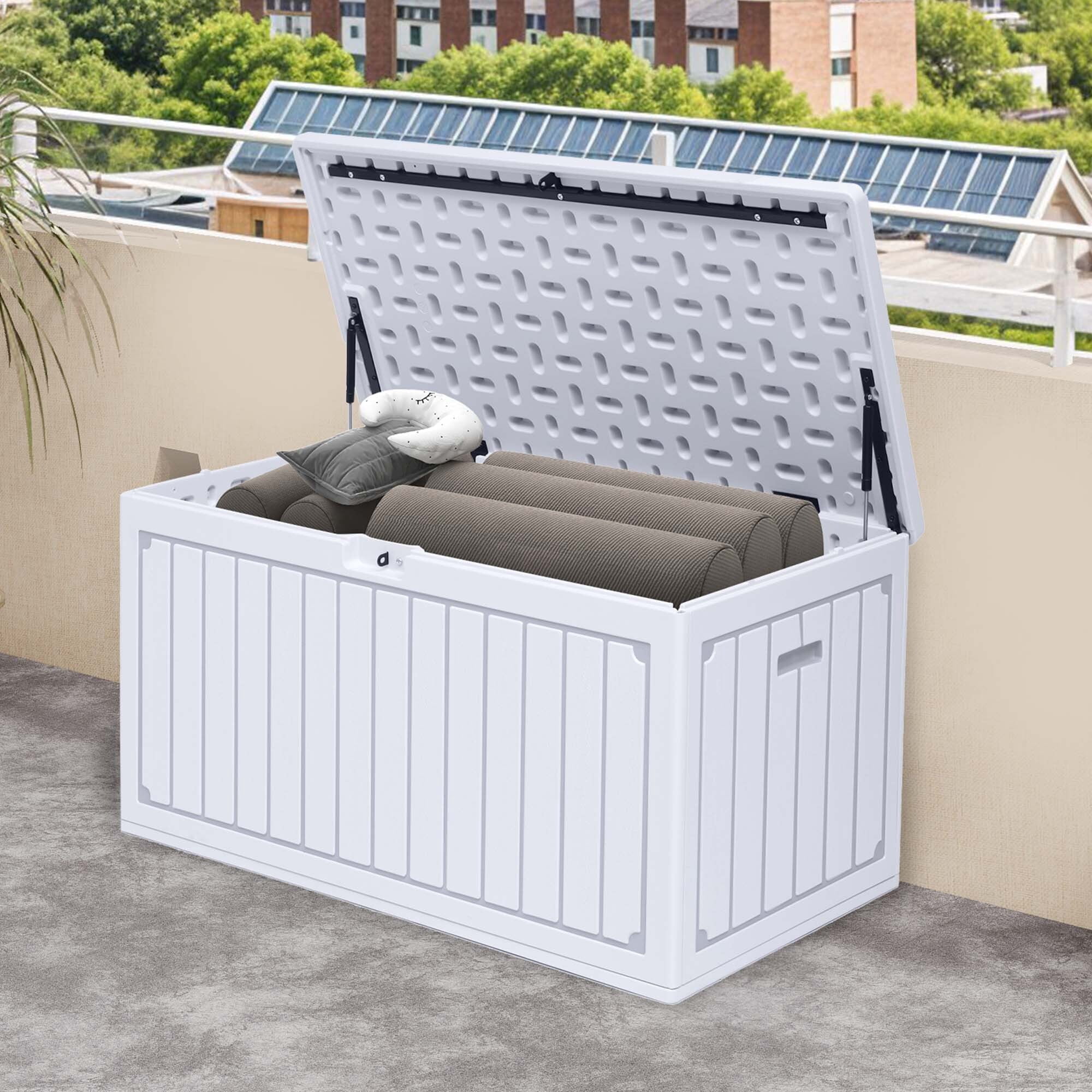 Dextrus 90 Gallon Large Resin Deck Box, Double-Wall Waterproof Outdoor ...
