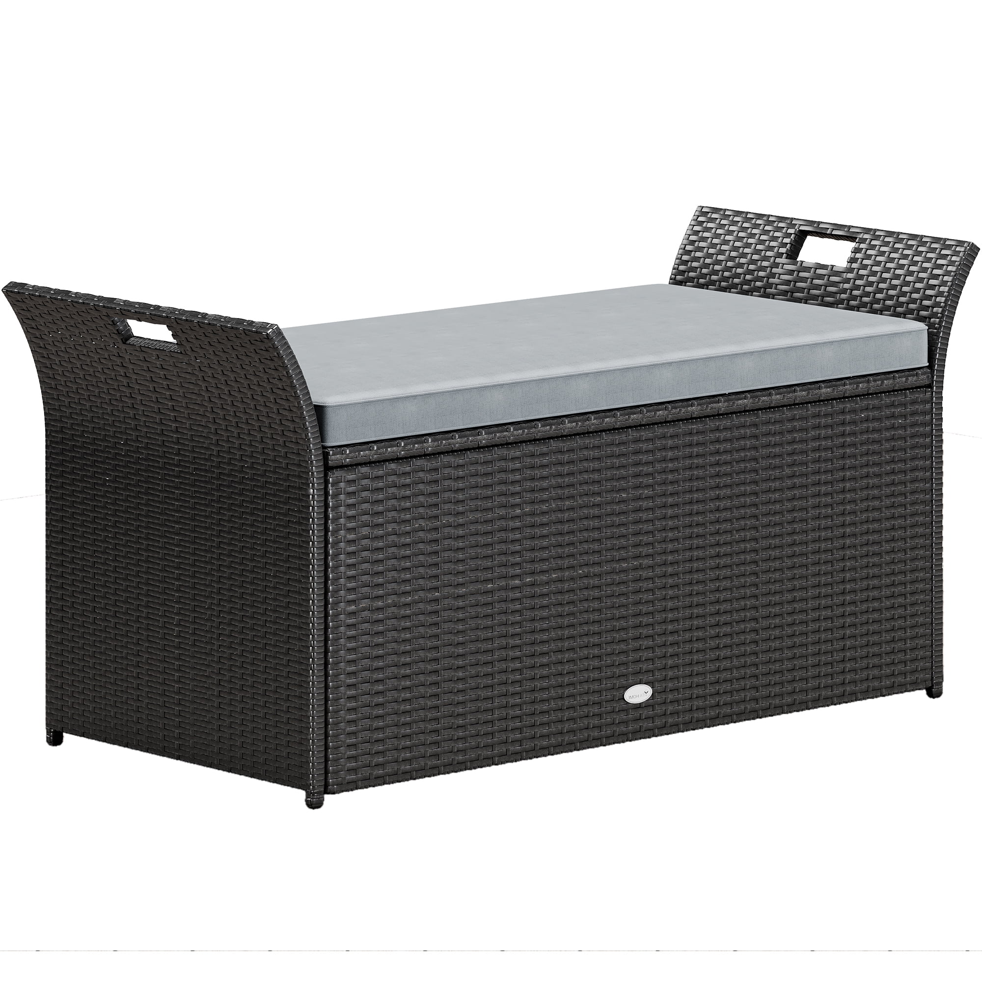 Dextrus Outdoor Wicker Storage Bench, 90 Gallon Rattan Deck Box for ...