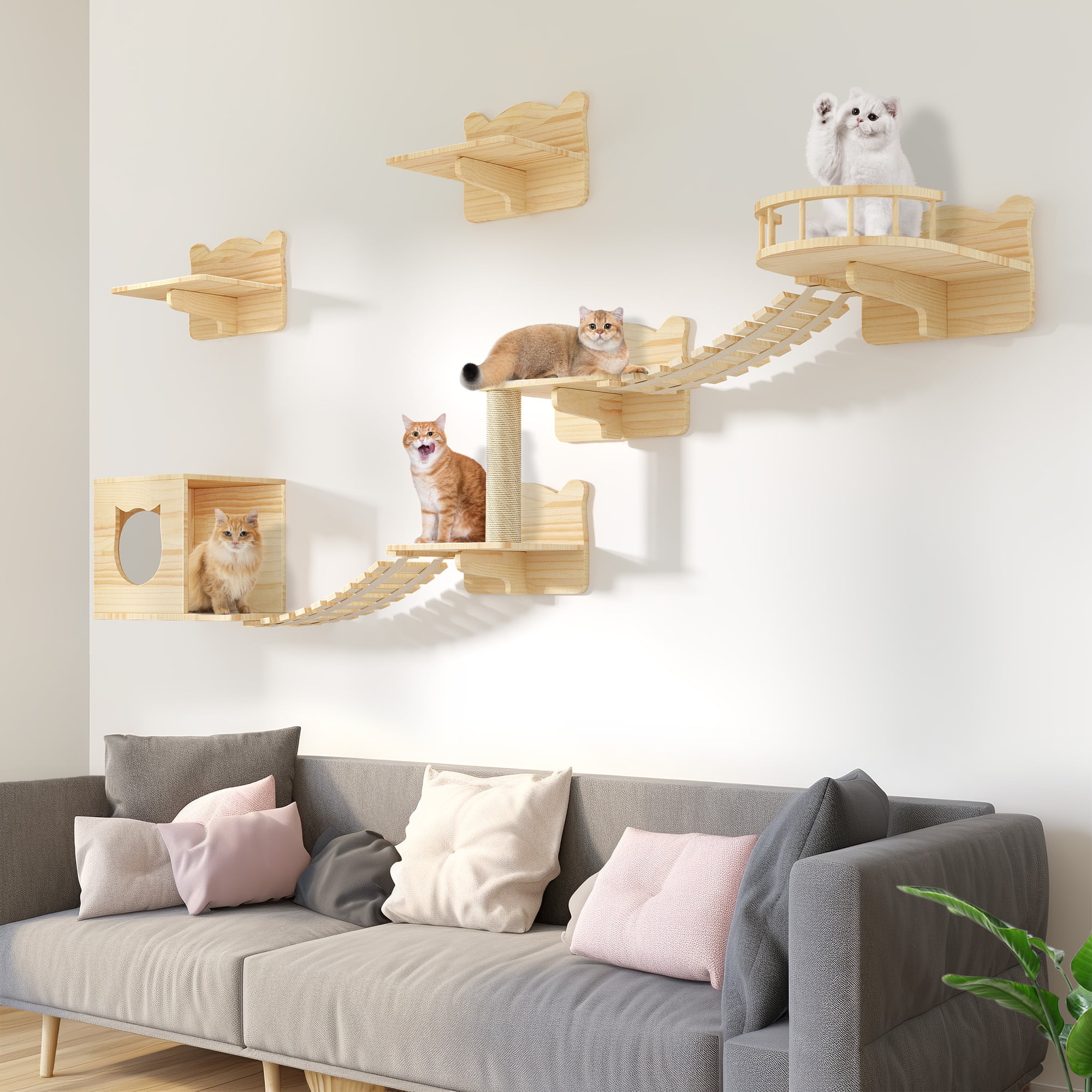 Free Shipping Dextrus 9pcs Wall Mounted Wood Cat Climber Set 1 Cat