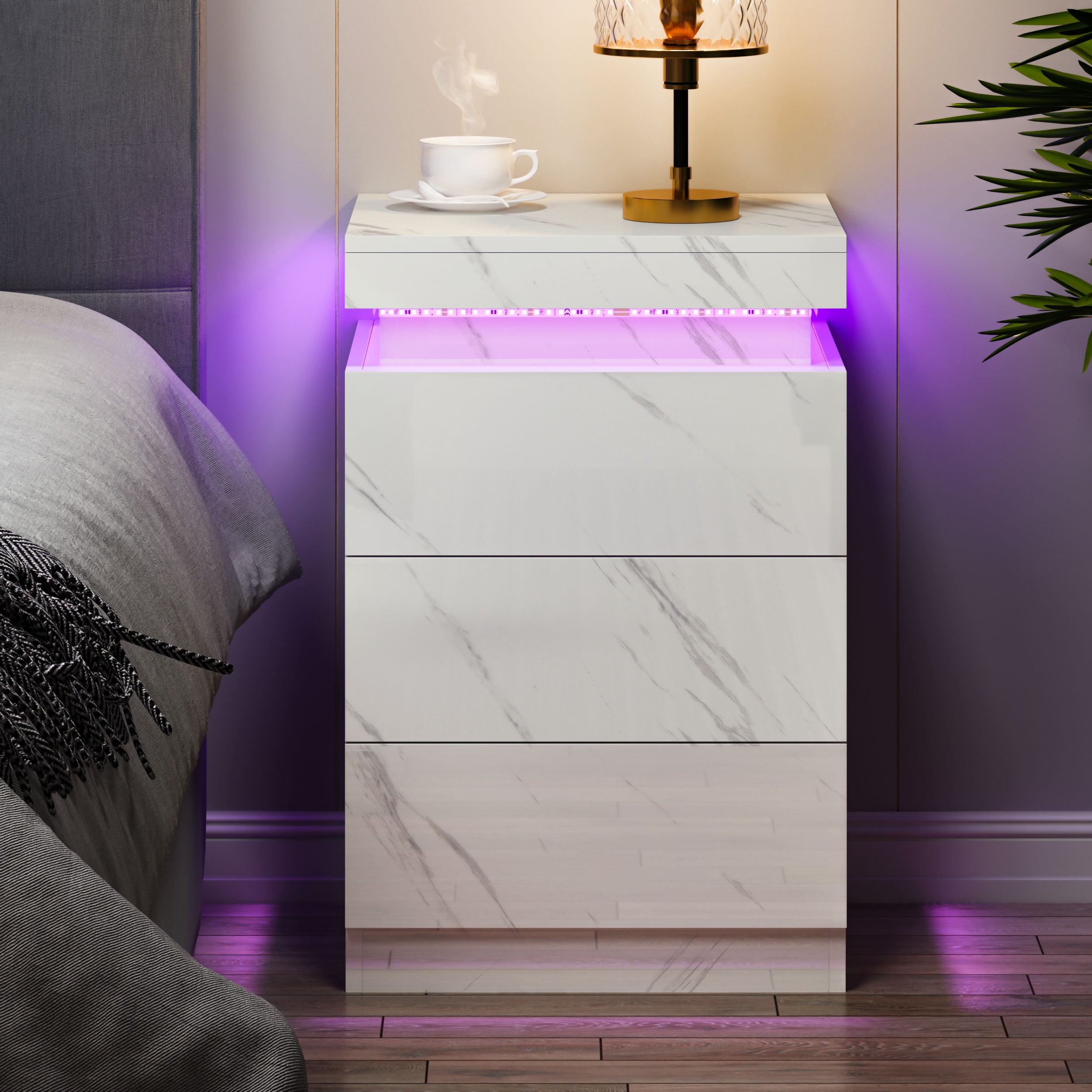 Free Shipping! Dextrus Acrylic LED Nightstand with 4 Drawers, High ...