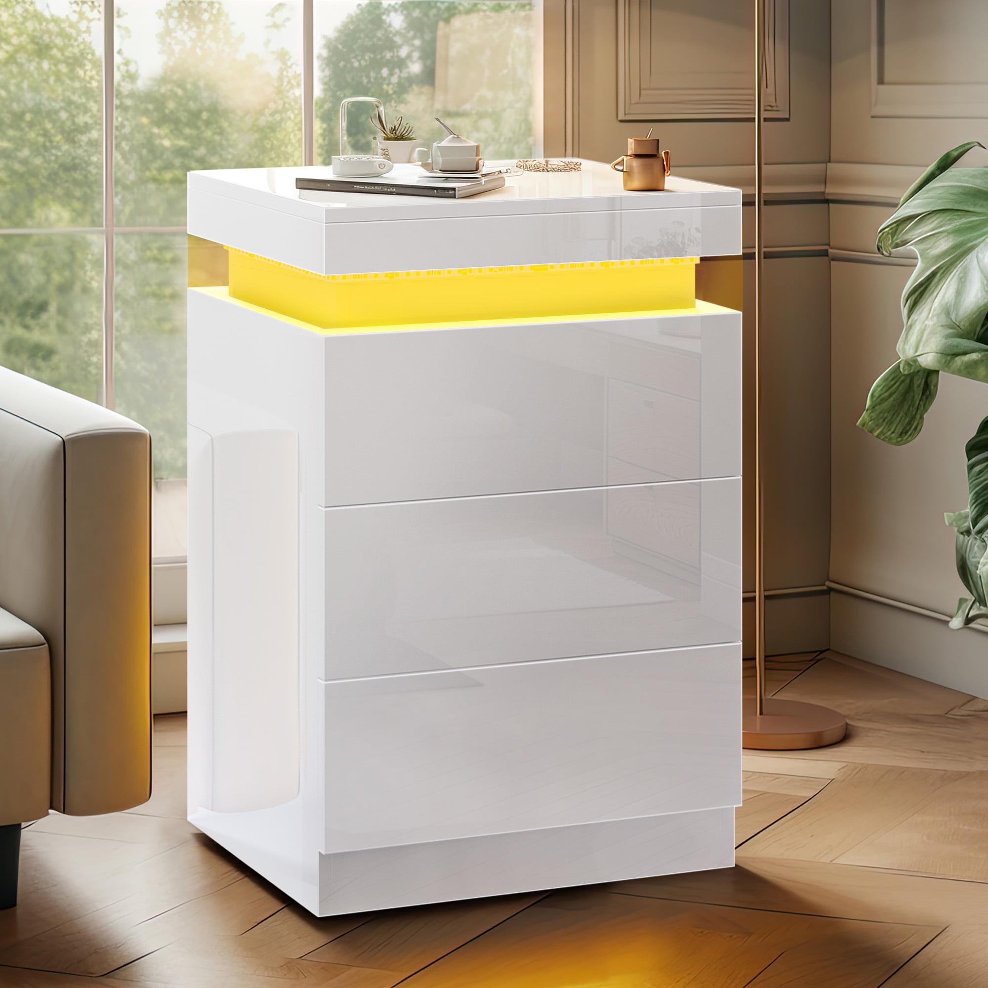 Free Shipping! Dextrus Acrylic LED Nightstand with 4 Drawers, High ...