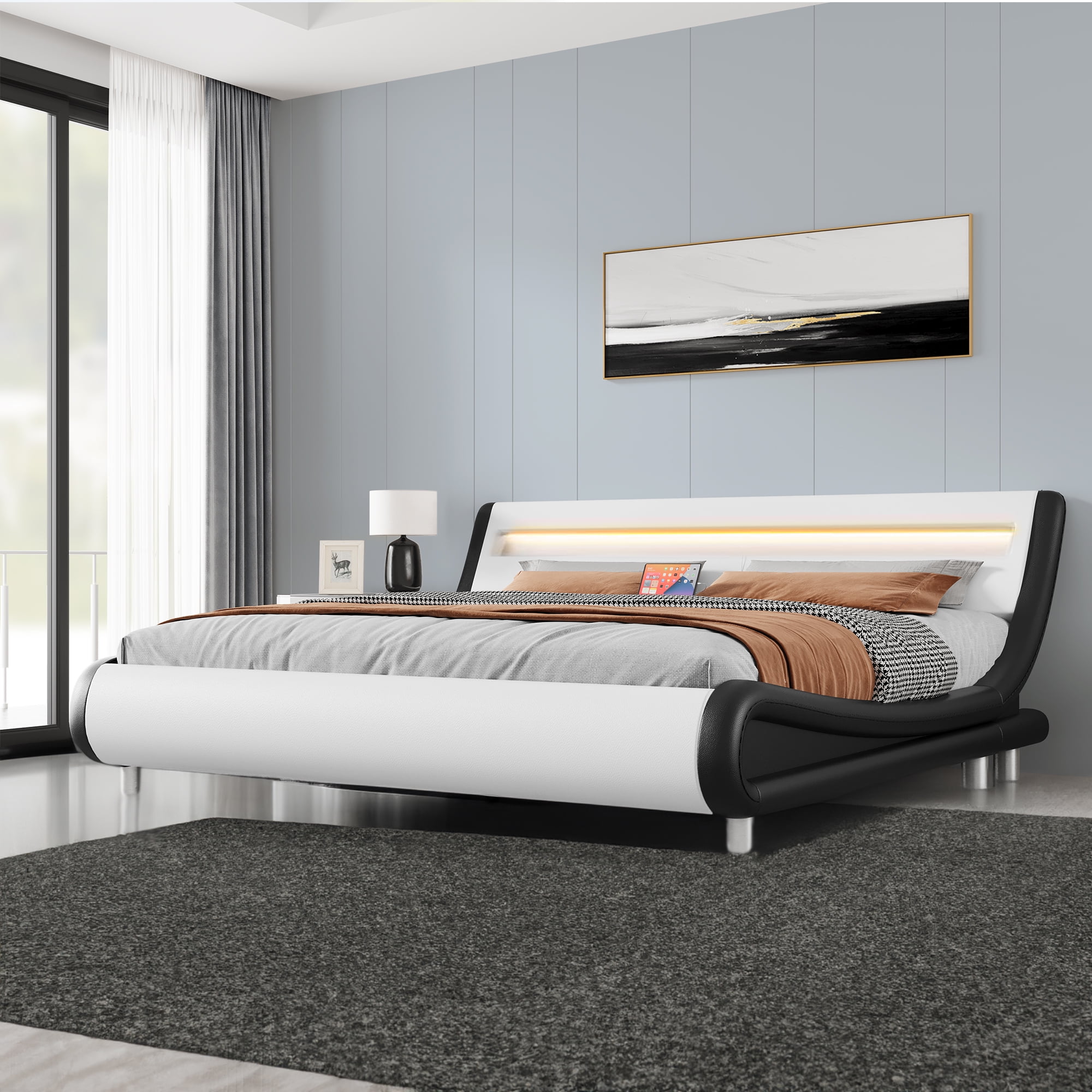 Dextrus Adjustable Headboard King Size Bed Frame, LED Illuminated ...