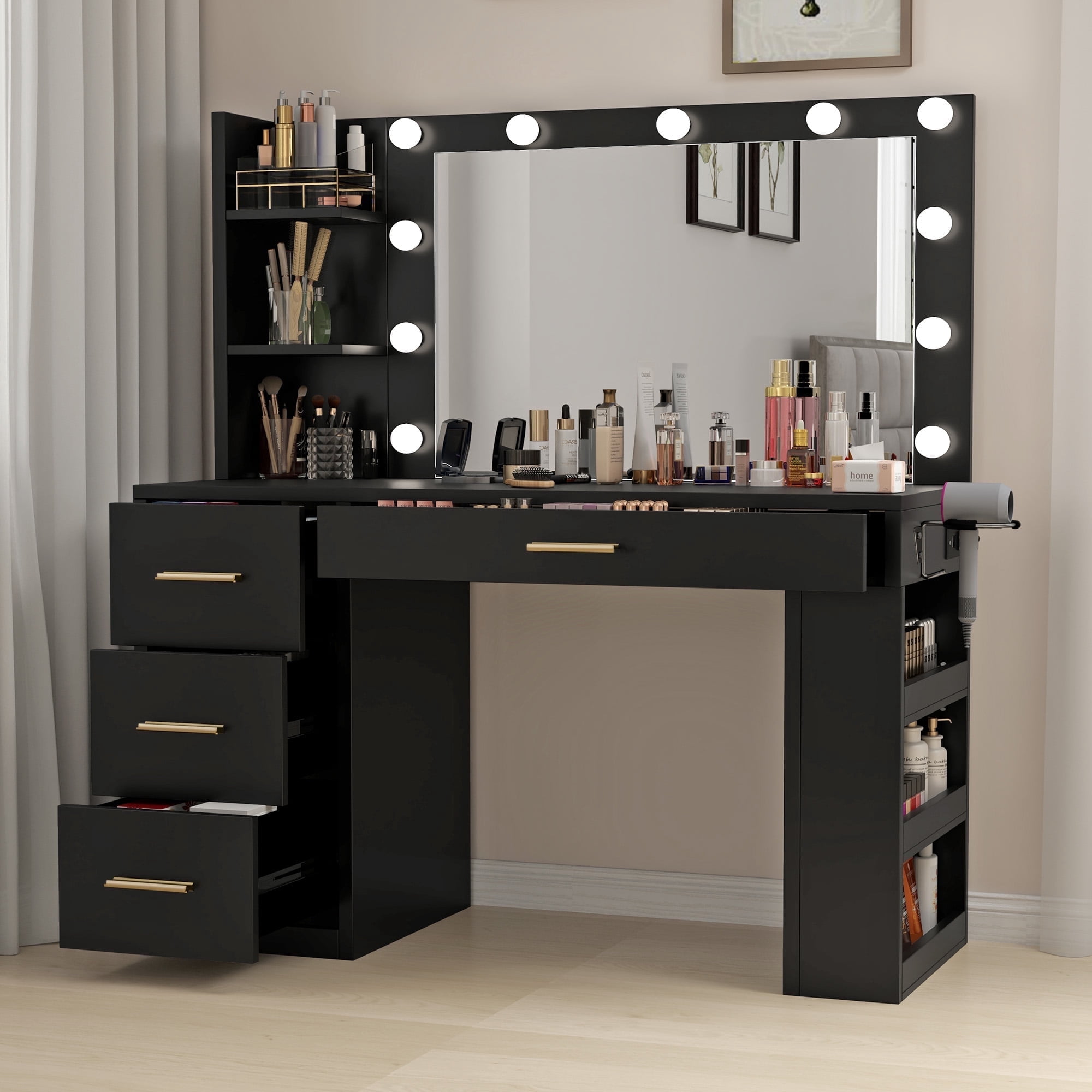 Dextrus Adult Makeup Vanity – 3-Color Lights, Drawers & Shelves in ...