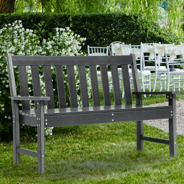 Dextrus All-Weather Garden Bench, Durable Gray Outdoor Seating for 2-3 ...