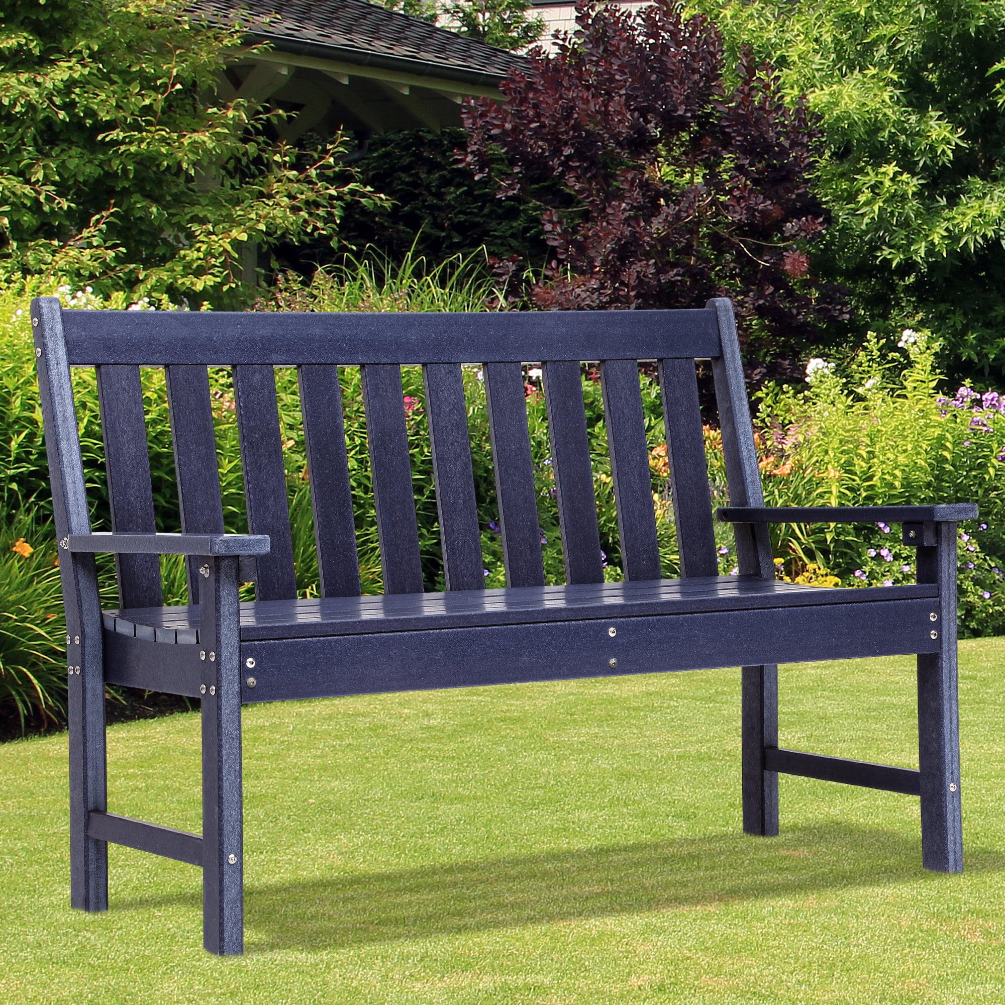 Dextrus All-Weather Garden Bench, Durable Navy Blue Outdoor Seating for ...