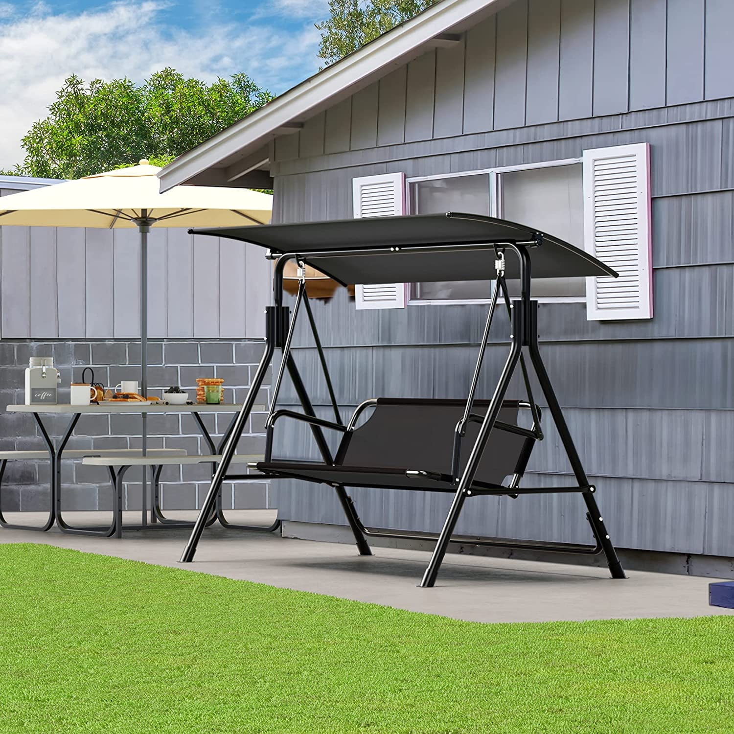 Dextrus Alloy Steel Outdoor Porch Swing with Adjustable Canopy Weather ...