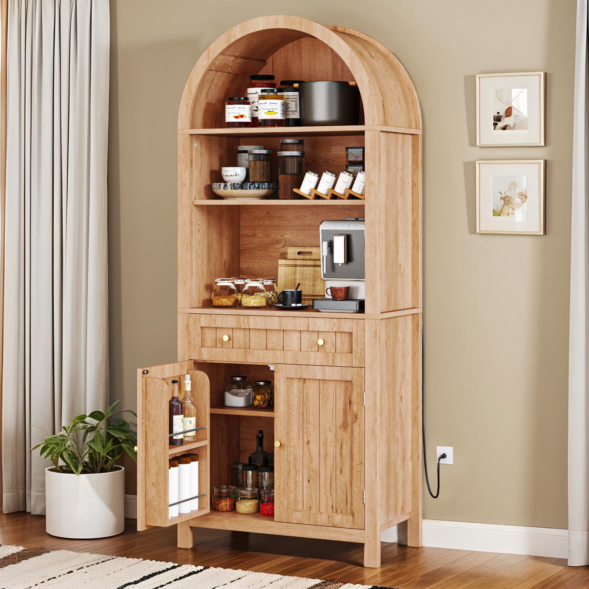Dextrus Arched Kitchen Pantry Cabinet, 73" Tall Farmhouse Wood Pantry ...