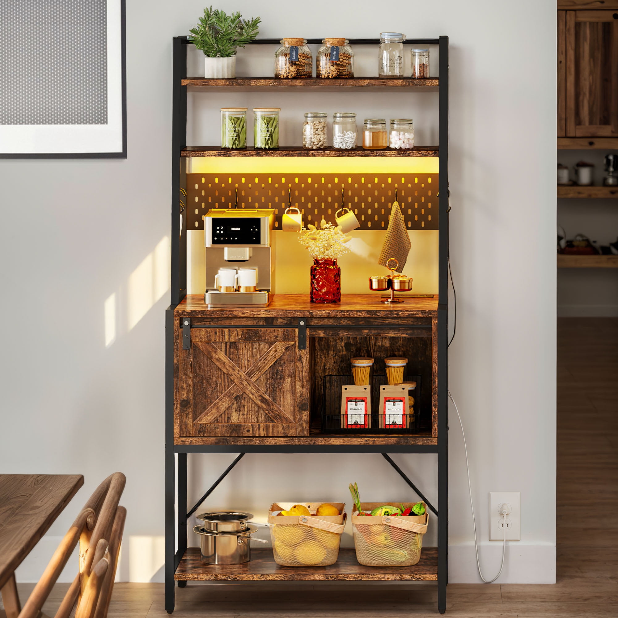 Dextrus Bakers Rack with Power Outlet and Storage Shelf, Bakers Rack ...