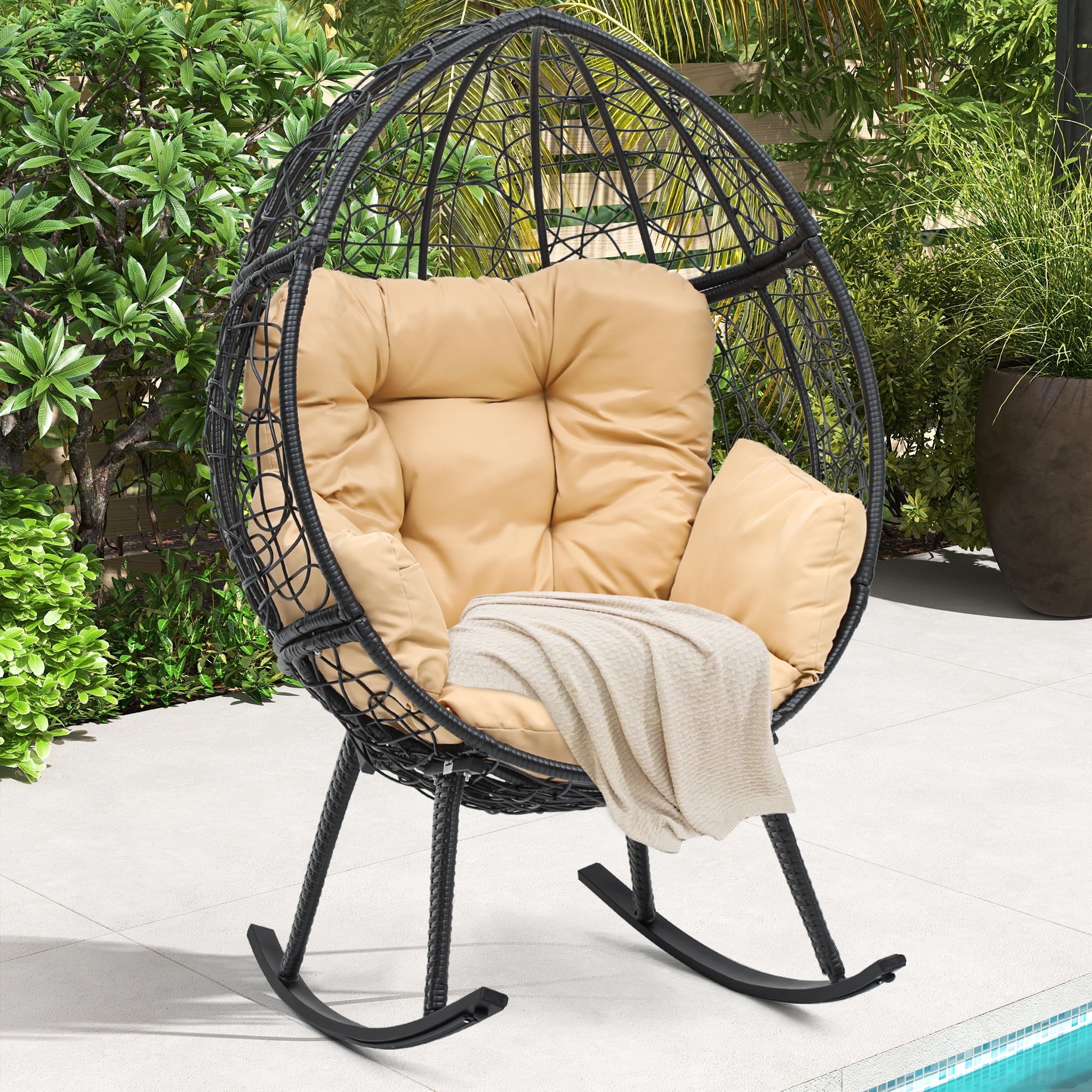 Dextrus Beige Plush Hanging Egg Chair, Cushioned Comfort, 250lbs, Anti ...