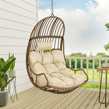 Outdoor Swing Egg Chair, Modern Patio Swing Chair with Stand and ...