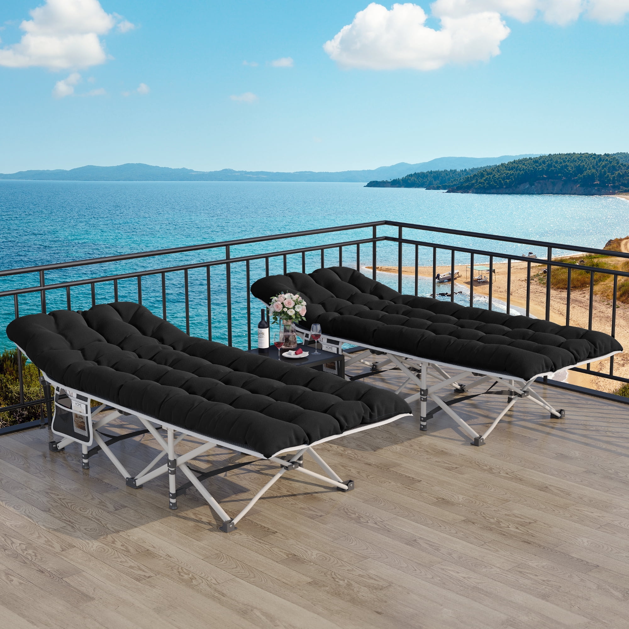 Dextrus Black Camping Cot with Mattress Portable Lounge Chair Outdoor ...