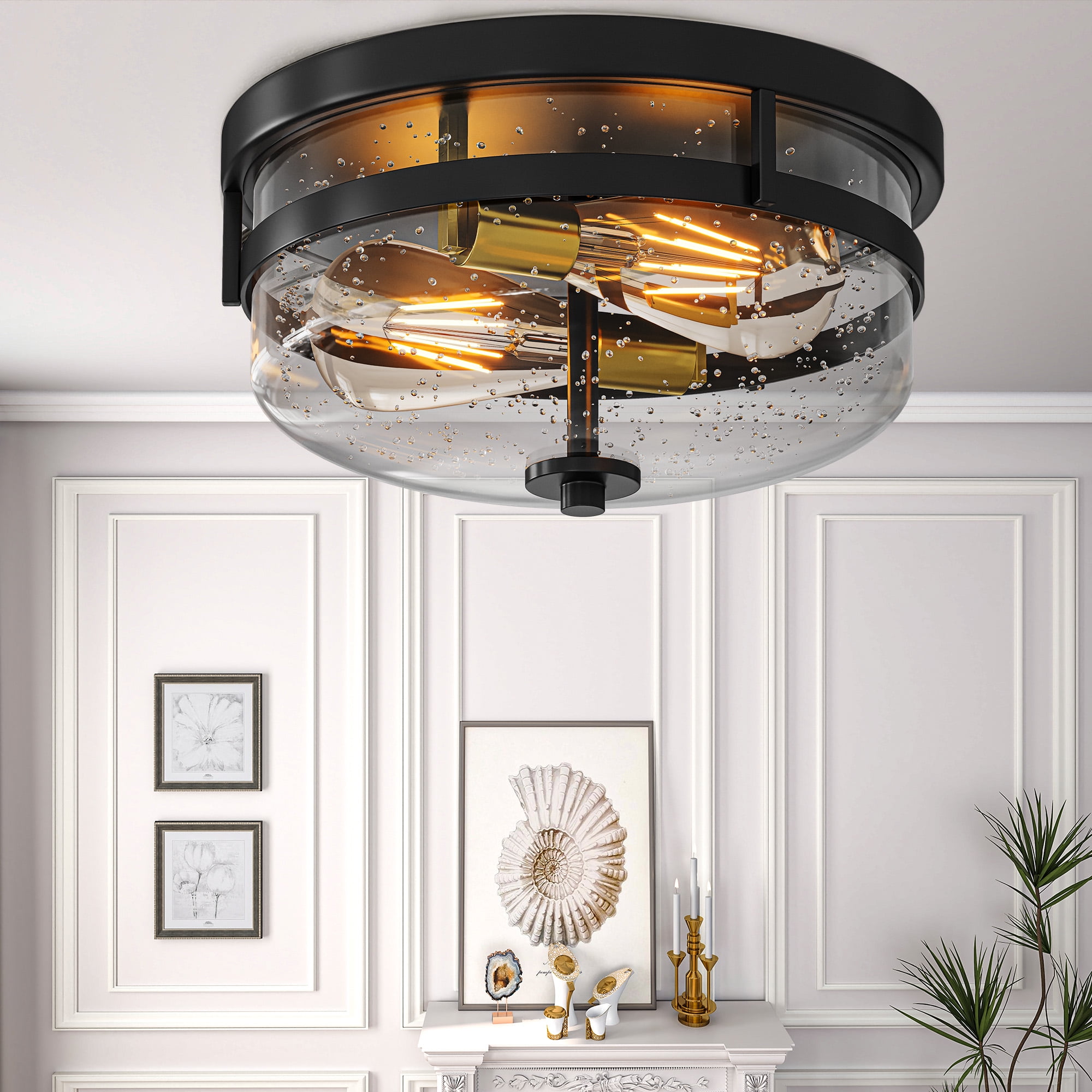 Dextrus Black Ceiling Light Fixture, 12-Inch Farmhouse Flush Mount ...