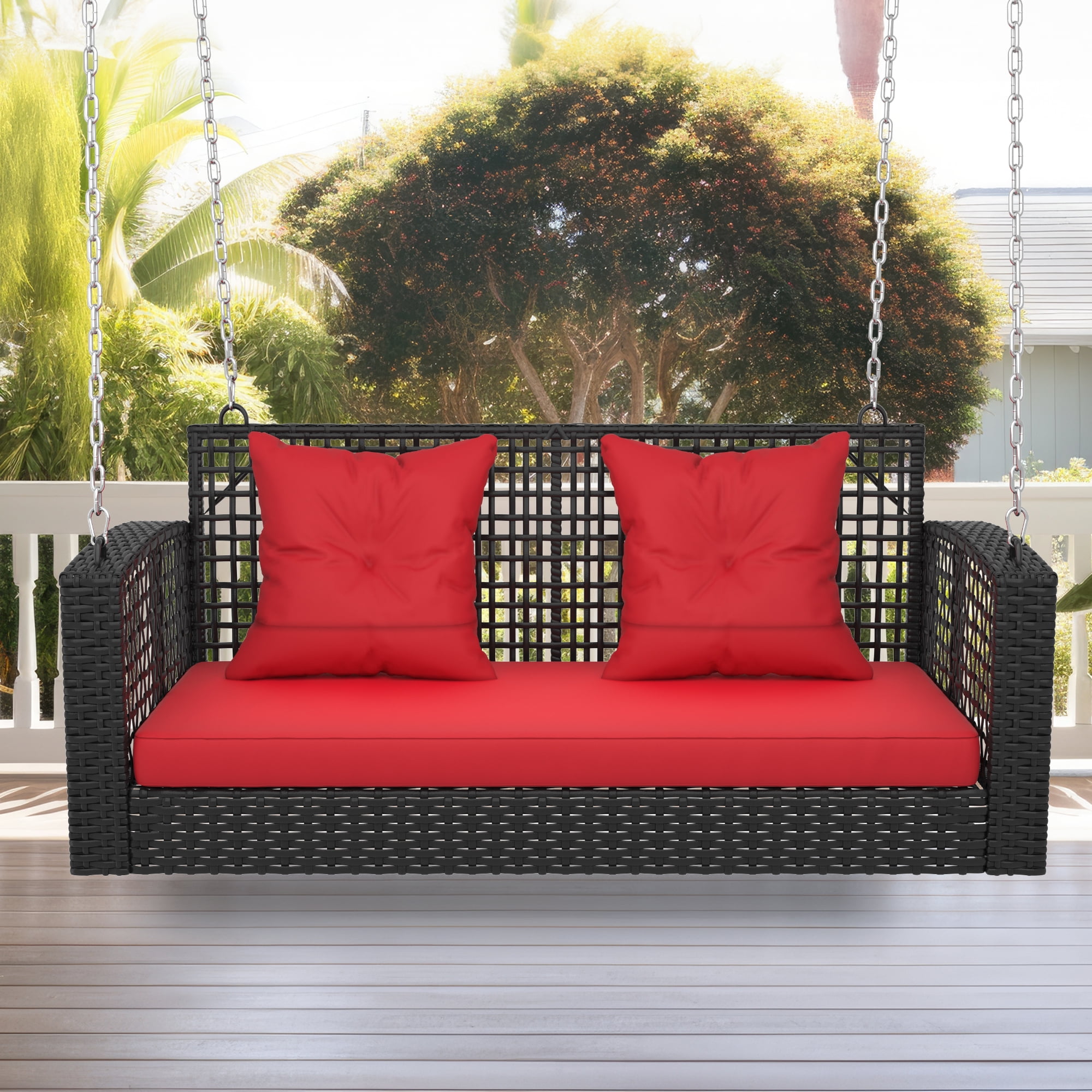 Dextrus Patio Furniture: 550lb Capacity Black Rattan Outdoor Swing with ...