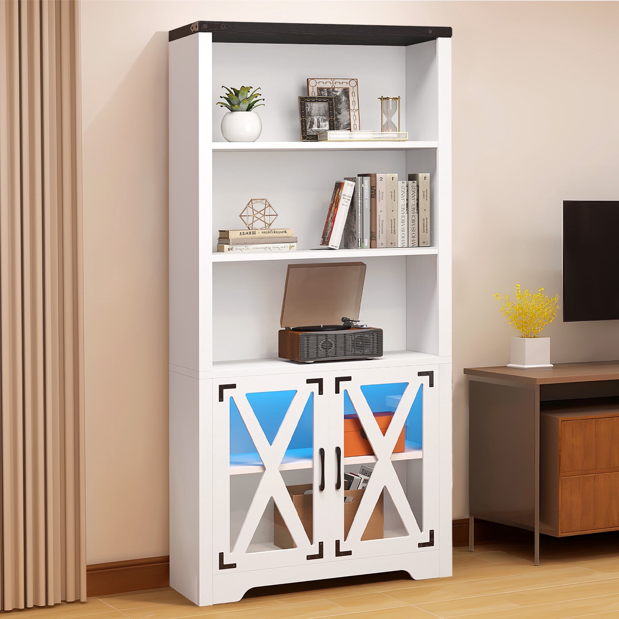 Dextrus Bookcase Shelving Storage Wooden Cabinet Unit Standing Display ...