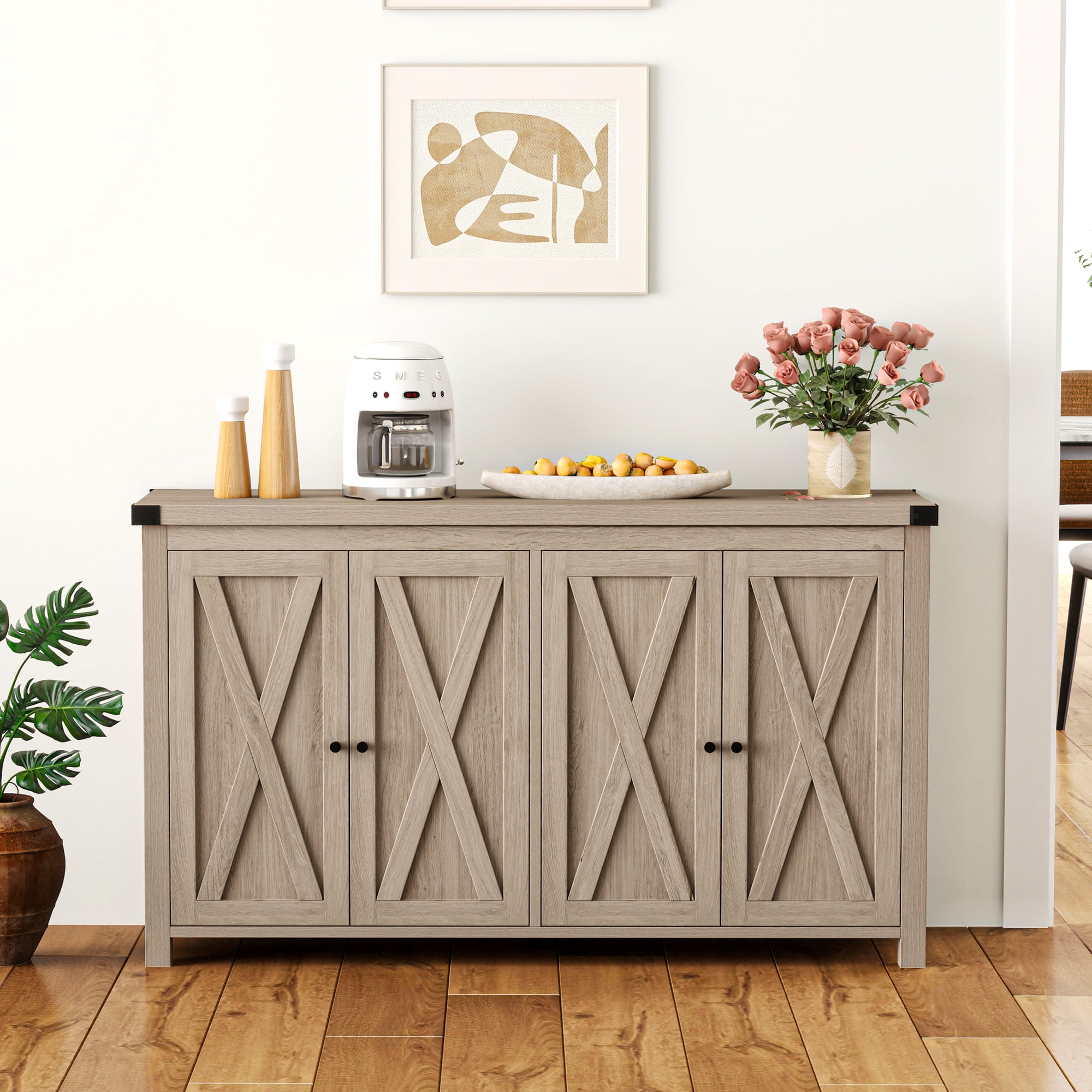 Dextrus Buffet Cabinet, Farmhouse Kitchen Storage Cabinet with Doors ...
