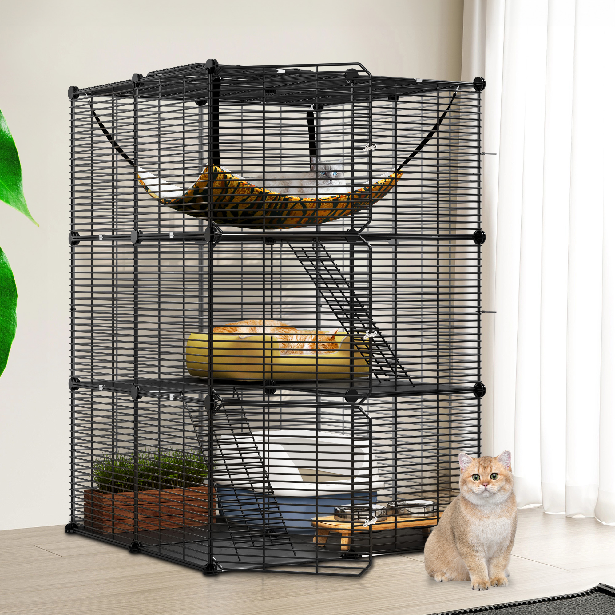 Dextrus 3-Tiers Cat Cage,Cat Enclosures Metal Cat Kennels Pet Crate ...