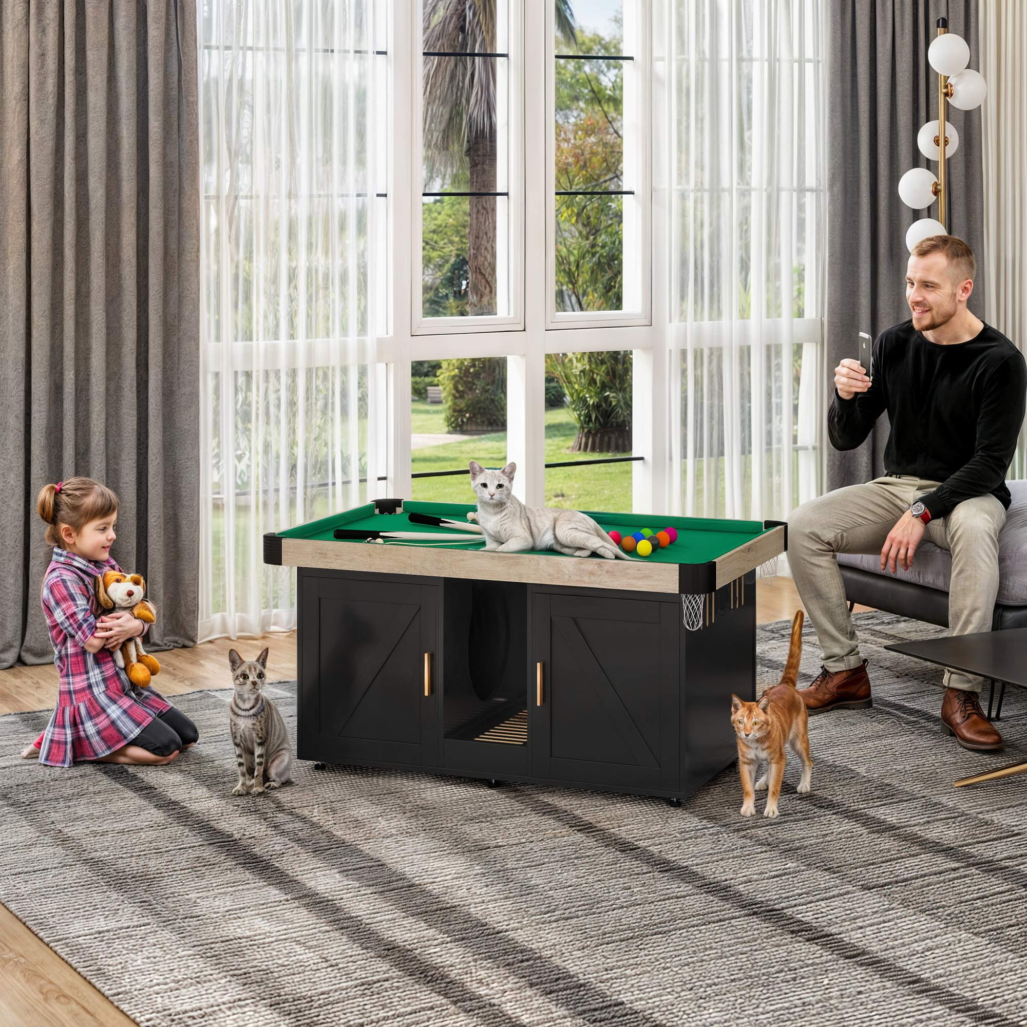 Dextrus Cat Litter Box Enclosure Hidden with Cat Pool Table, Cat Litter ...