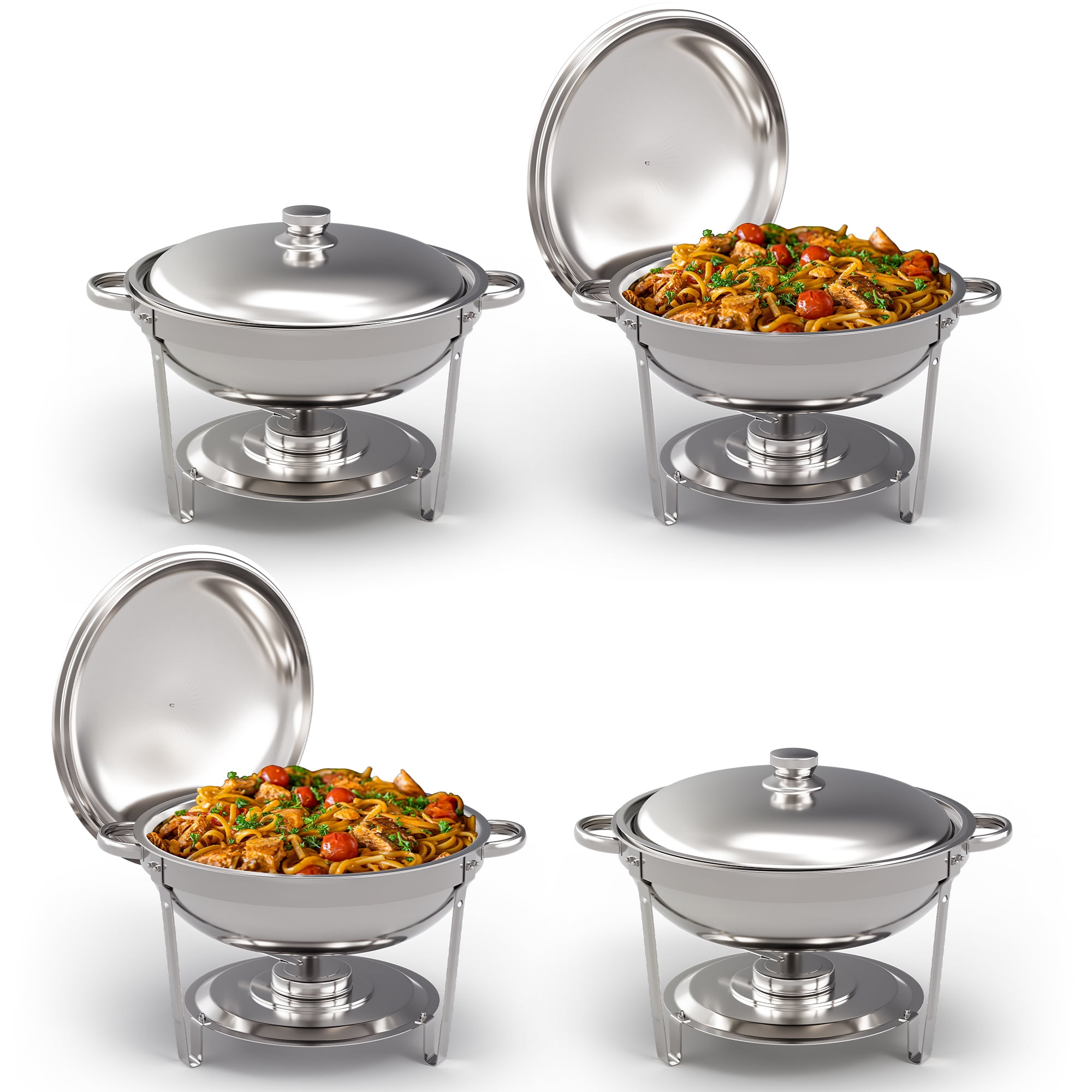 Dextrus Chafing Dish Buffet Set, 4 Pack 9L Stainless Steel Round ...