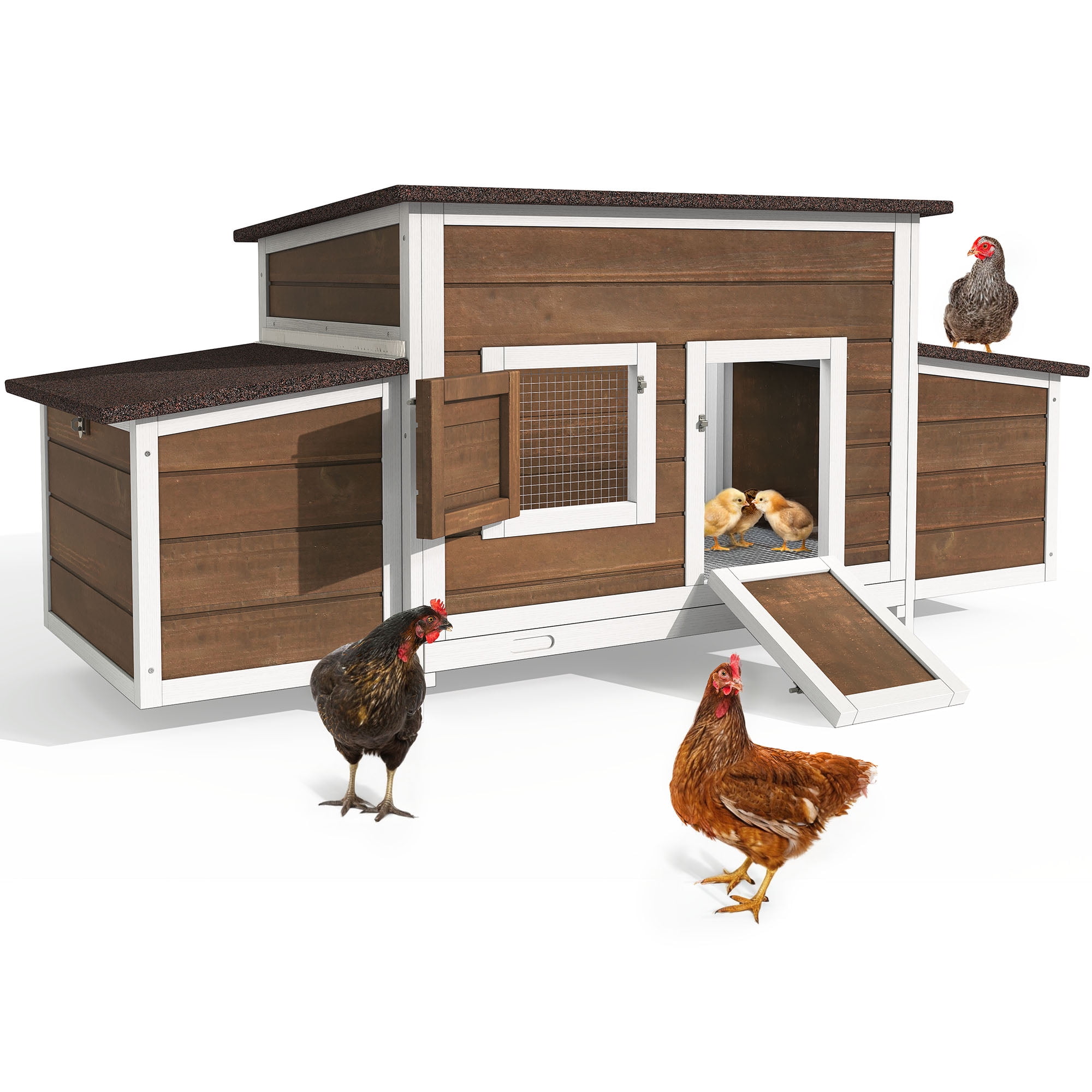 Dextrus Chicken Coop 11.5ft² Large Wooden Chicken Hutch with 2 Nesting ...