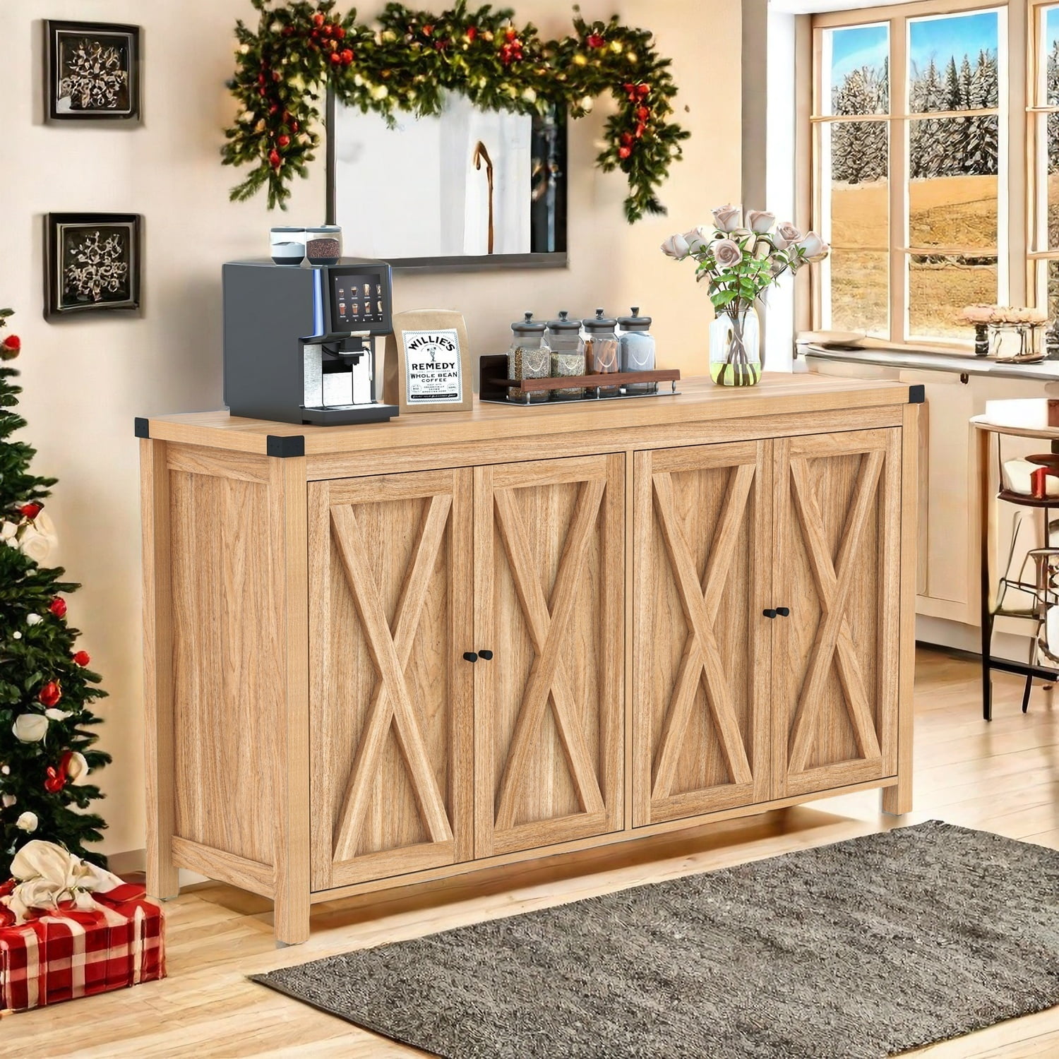 Free Shipping! Dextrus Coffee Bar Cabinet , 4-Doors Farmhouse Storage ...