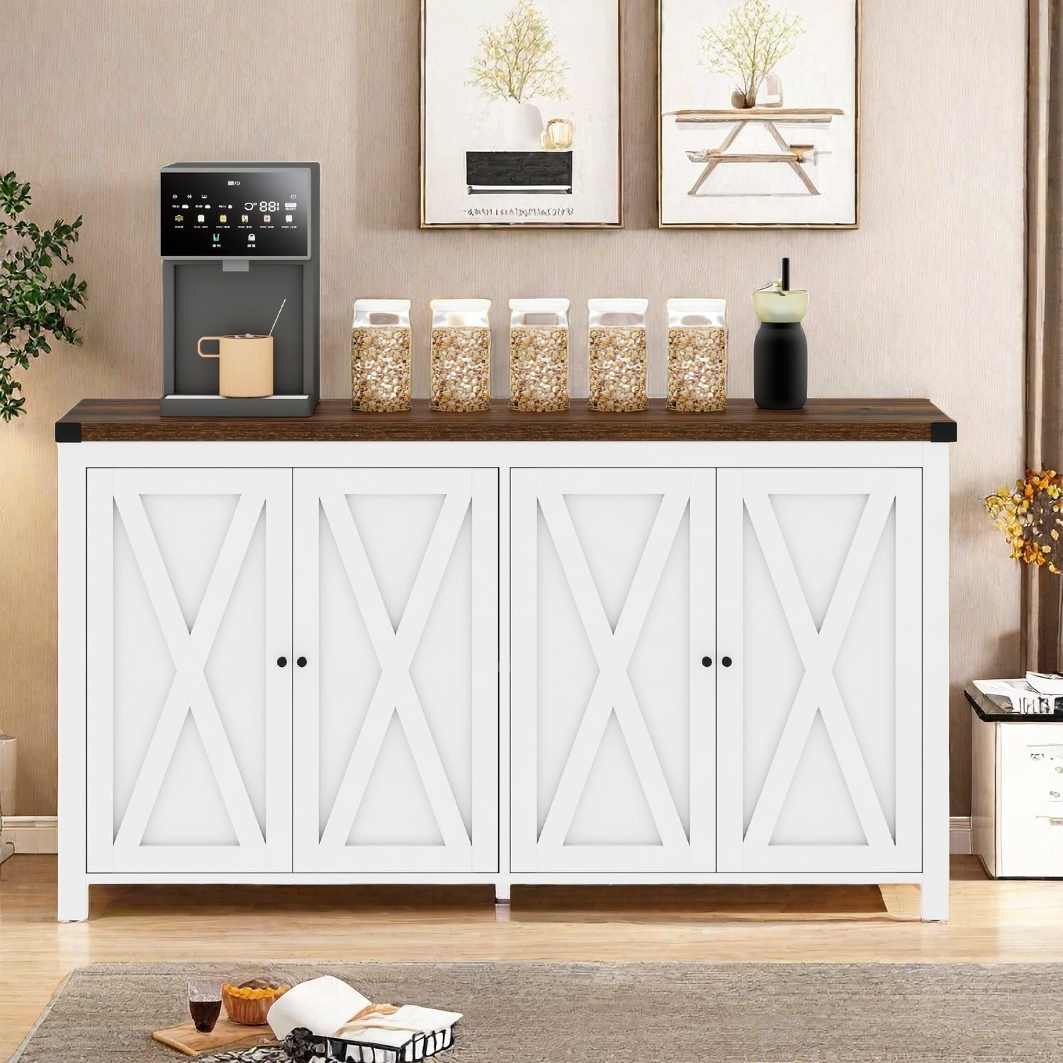 Dextrus Coffee Bar Cabinet , 4-Doors Farmhouse Nepal | Ubuy