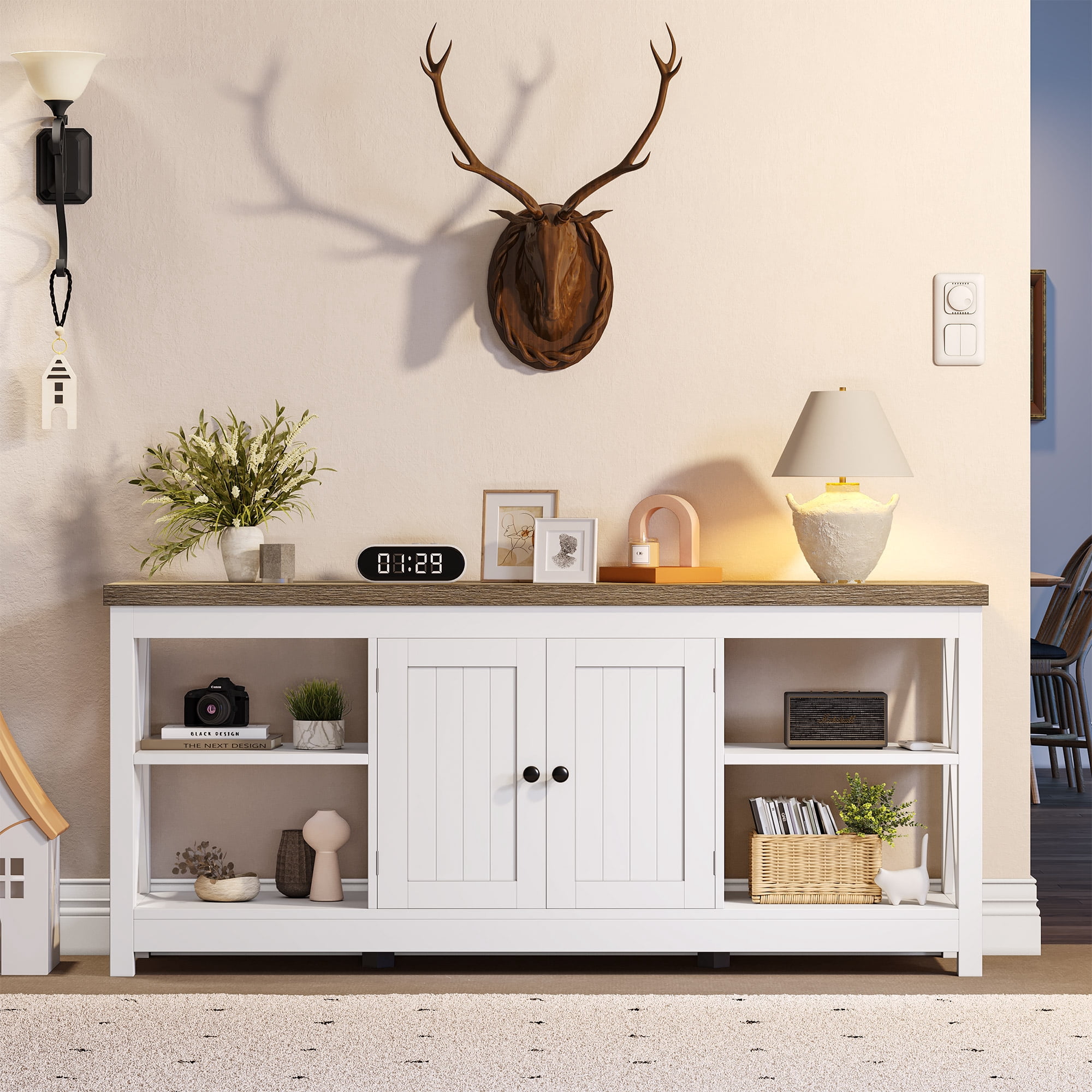 Dextrus Coffee Bar Cabinet, 65" Large Farmhouse Sideboard Buffet for ...