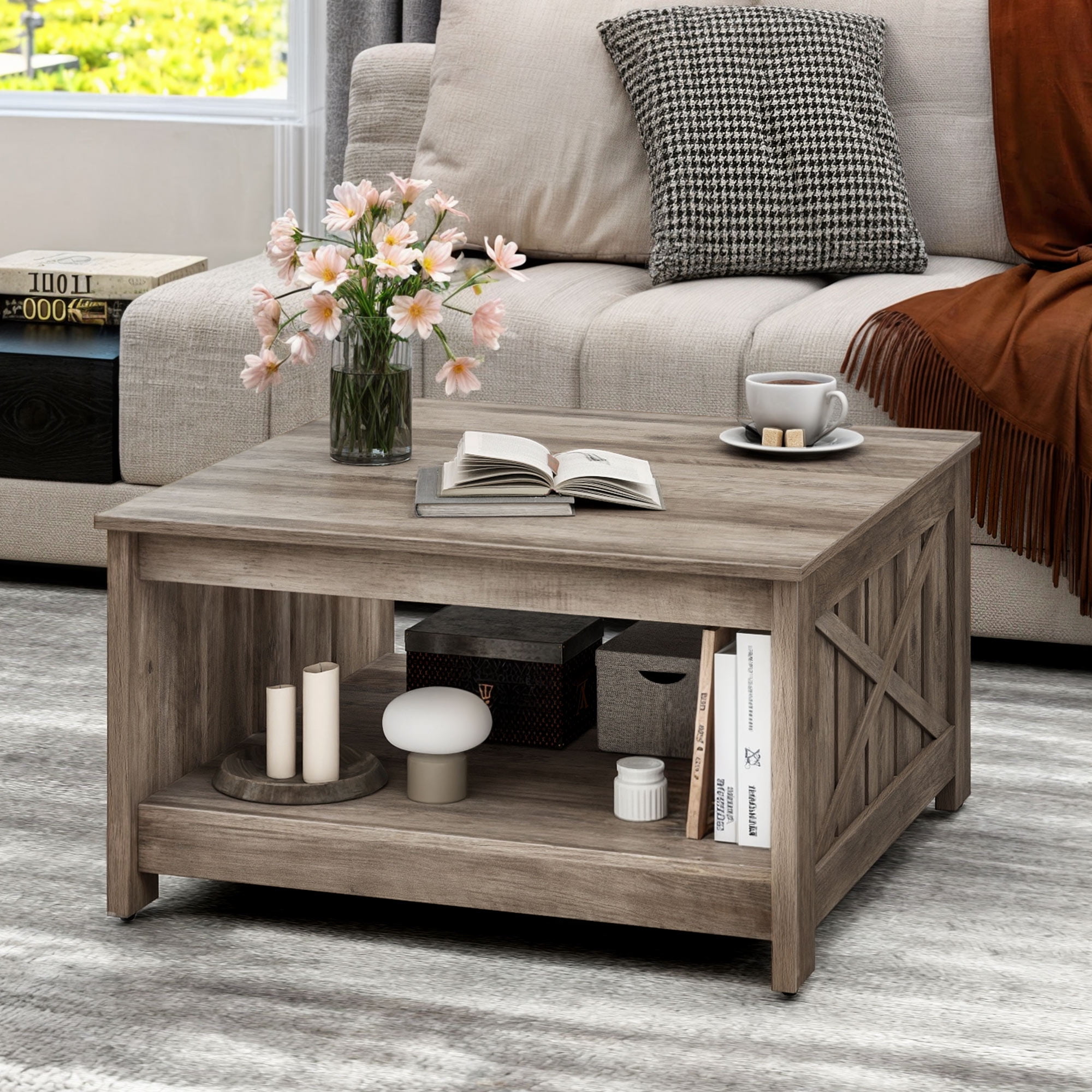 Free Shipping! Dextrus Coffee Table with Storage, Square Wood Farmhouse ...