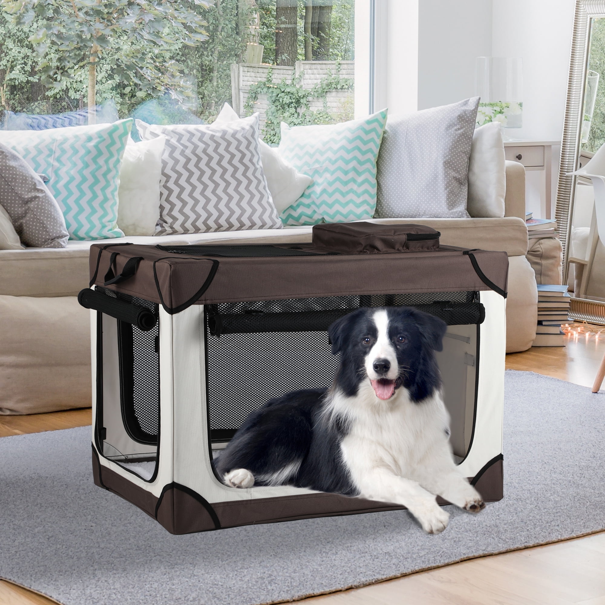 Dextrus Collapsible Dog Crate with Soft Mat,36in Portable Travel Dog ...