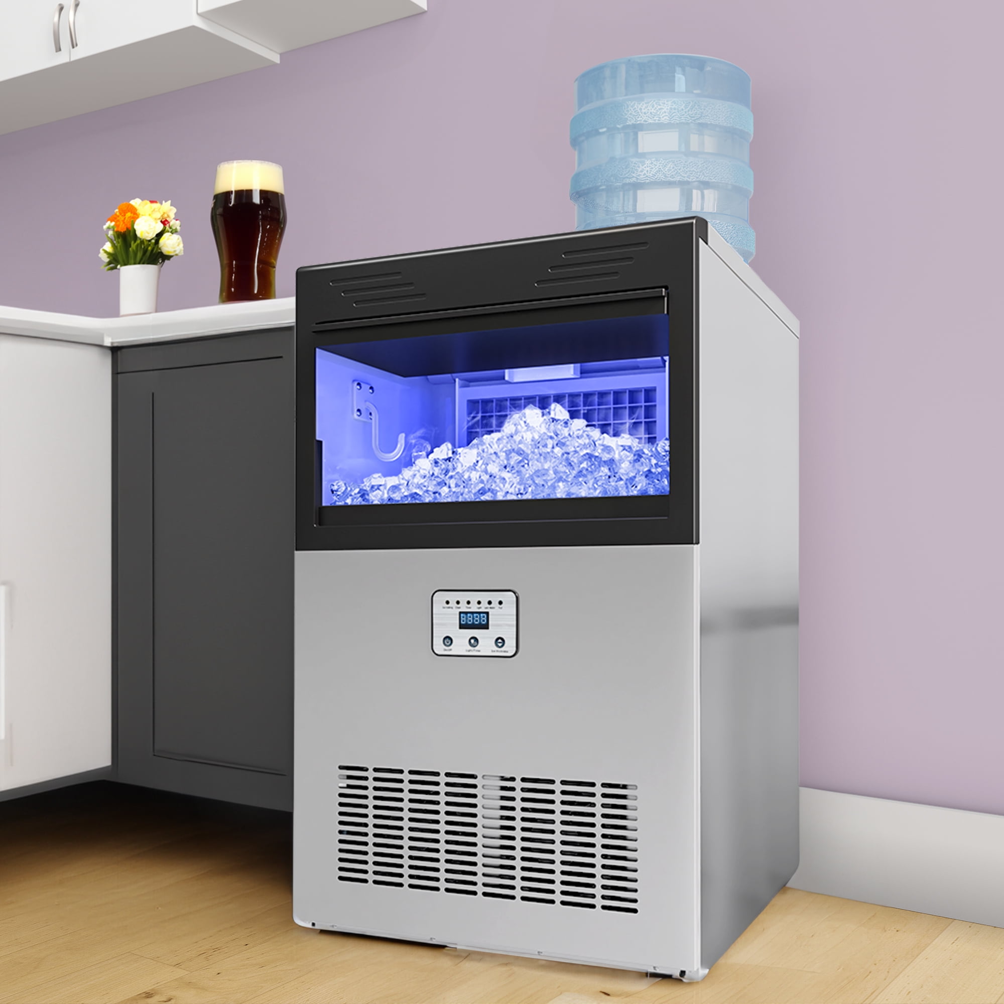 Dextrus Commercial Ice Maker 100lbs/24h with 33lbs Storage Bin, 2 Way ...