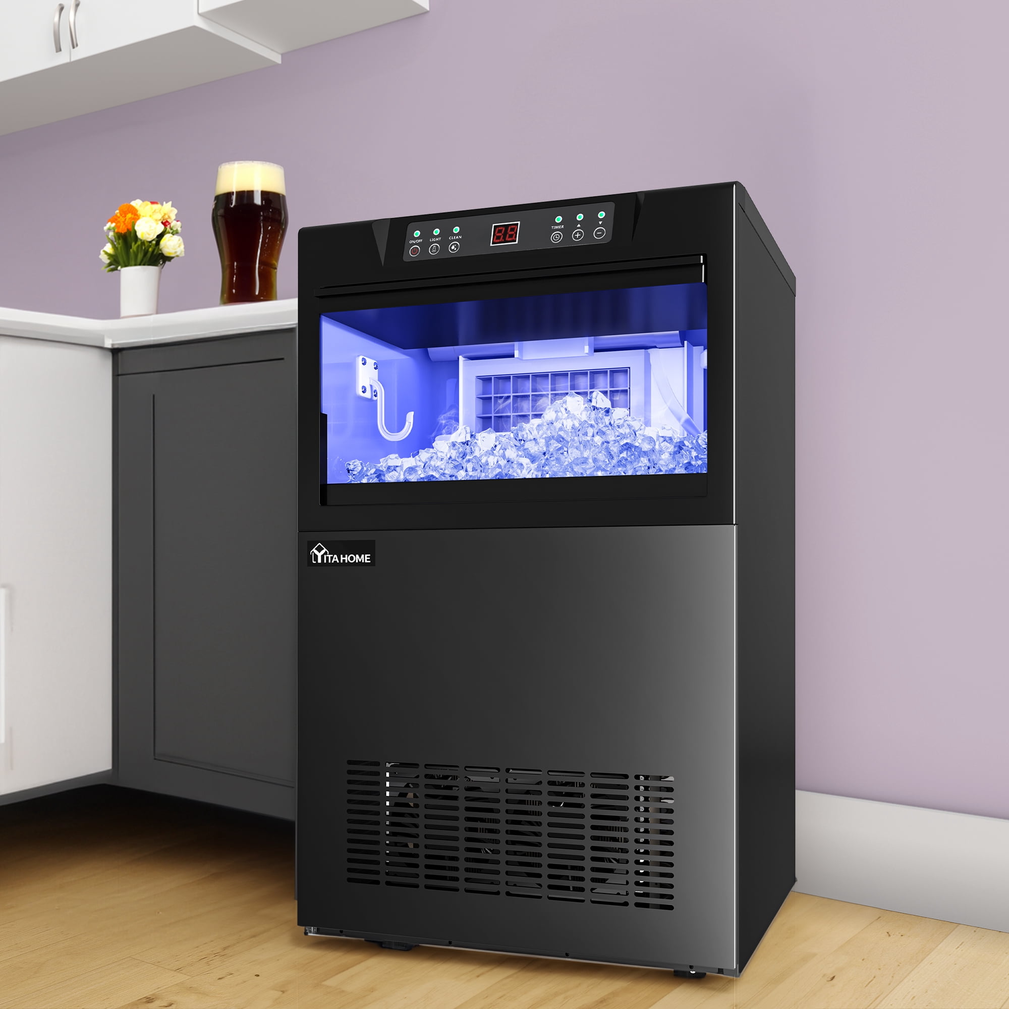 Dextrus Commercial Ice Maker 100lbs/24h with 33lbs Storage Bin, 2 Way ...