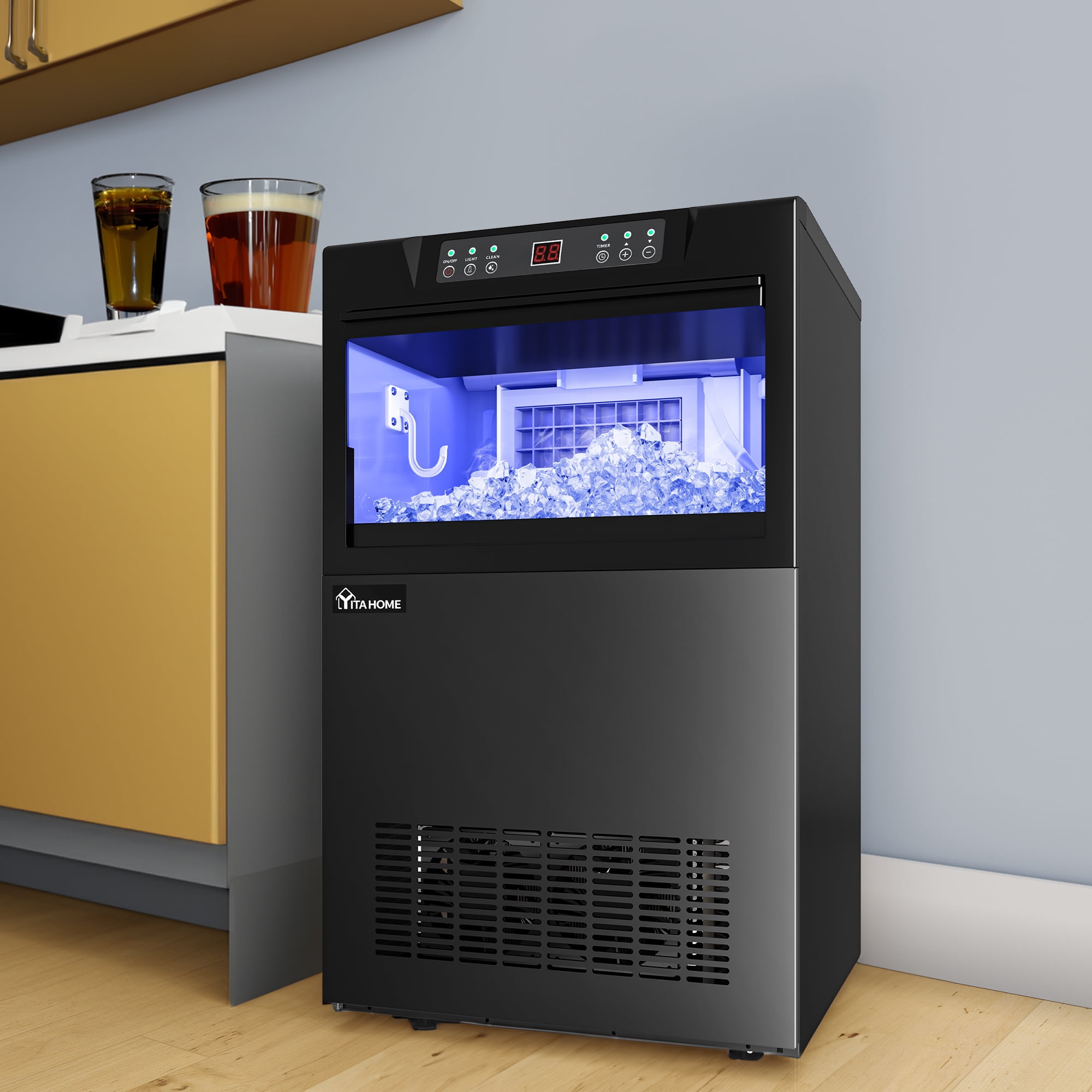 Dextrus Commercial Ice Maker Machine 100LBS/24H with 33LBS Storage Bin ...