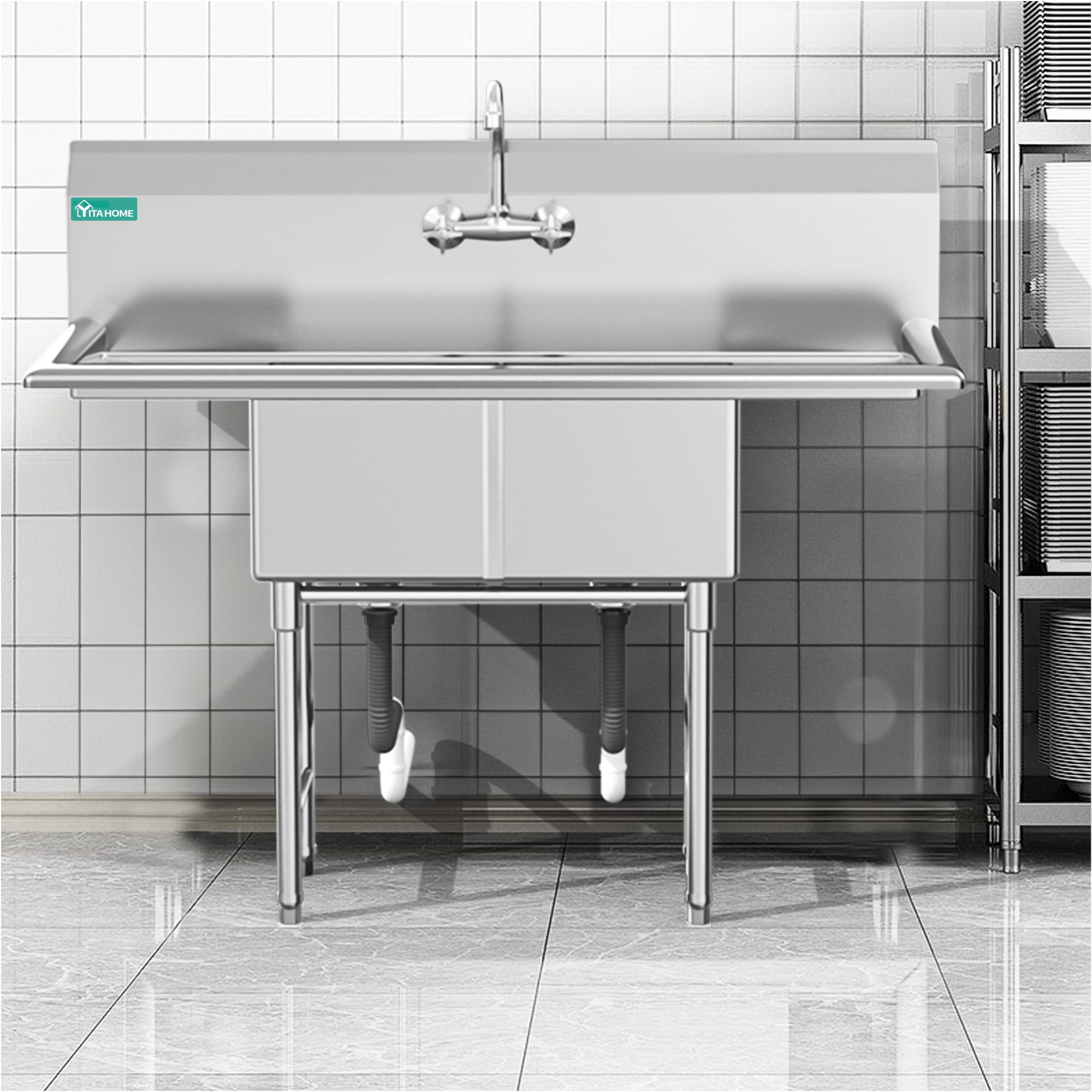 Dextrus Commercial Sink Stainless Steel Kitchen Double Sink with ...