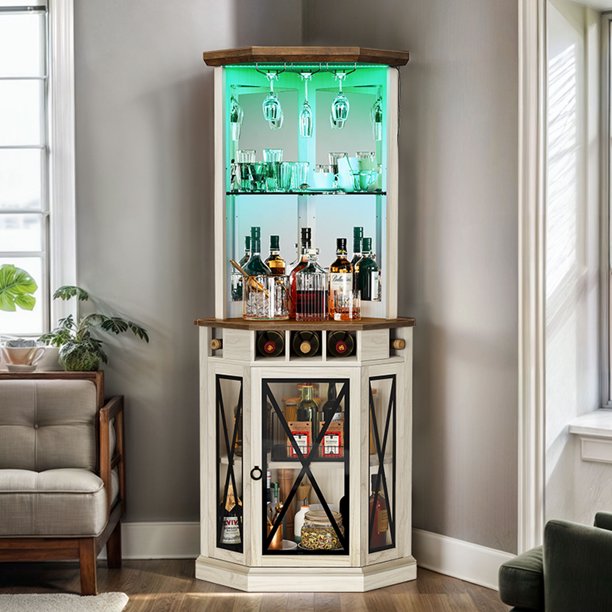 Dextrus Corner Storage Cabinet with Door & Led Light, 72" Tall Corner ...