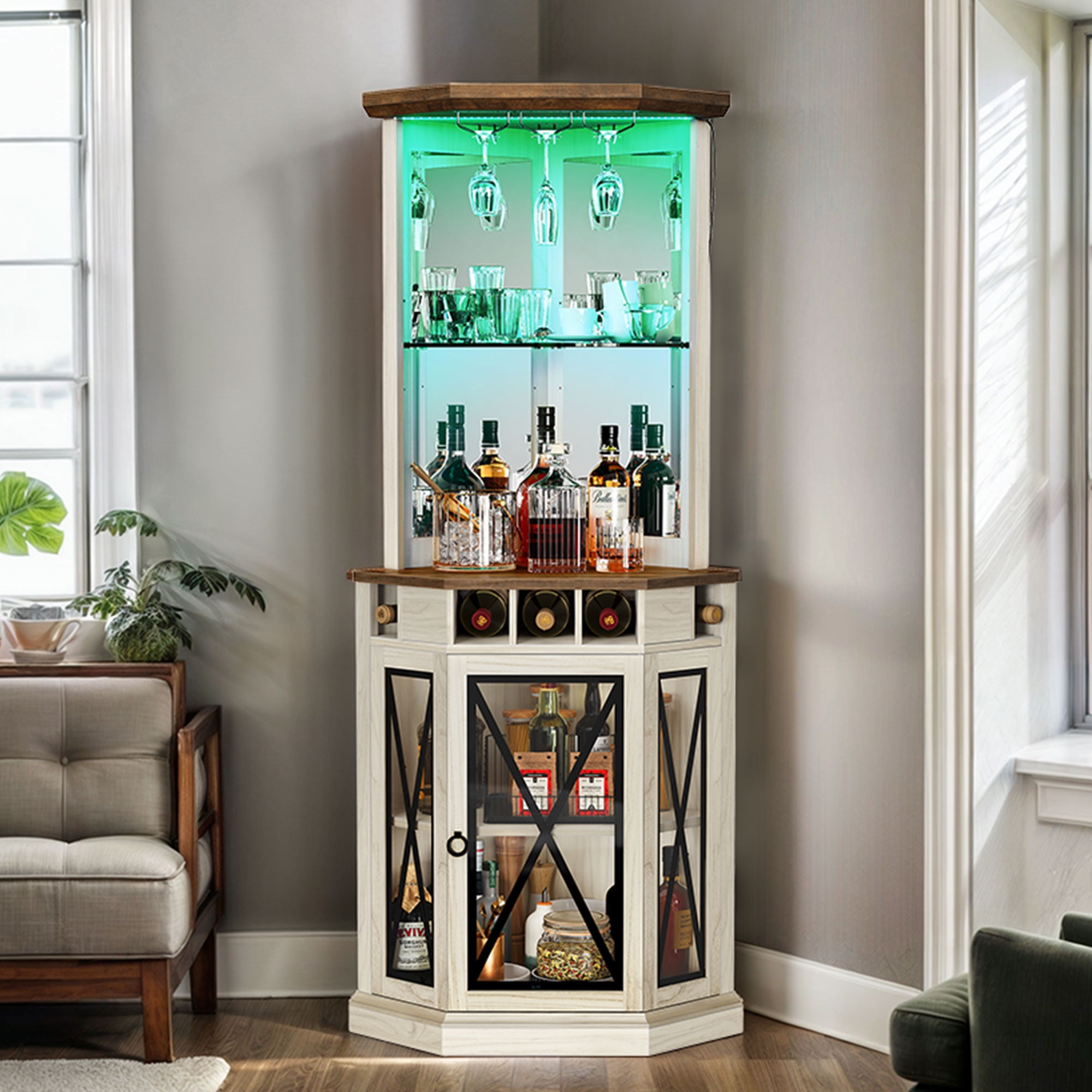 Dextrus Corner Storage Cabinet with Door & Led Light, 72" Tall Corner ...