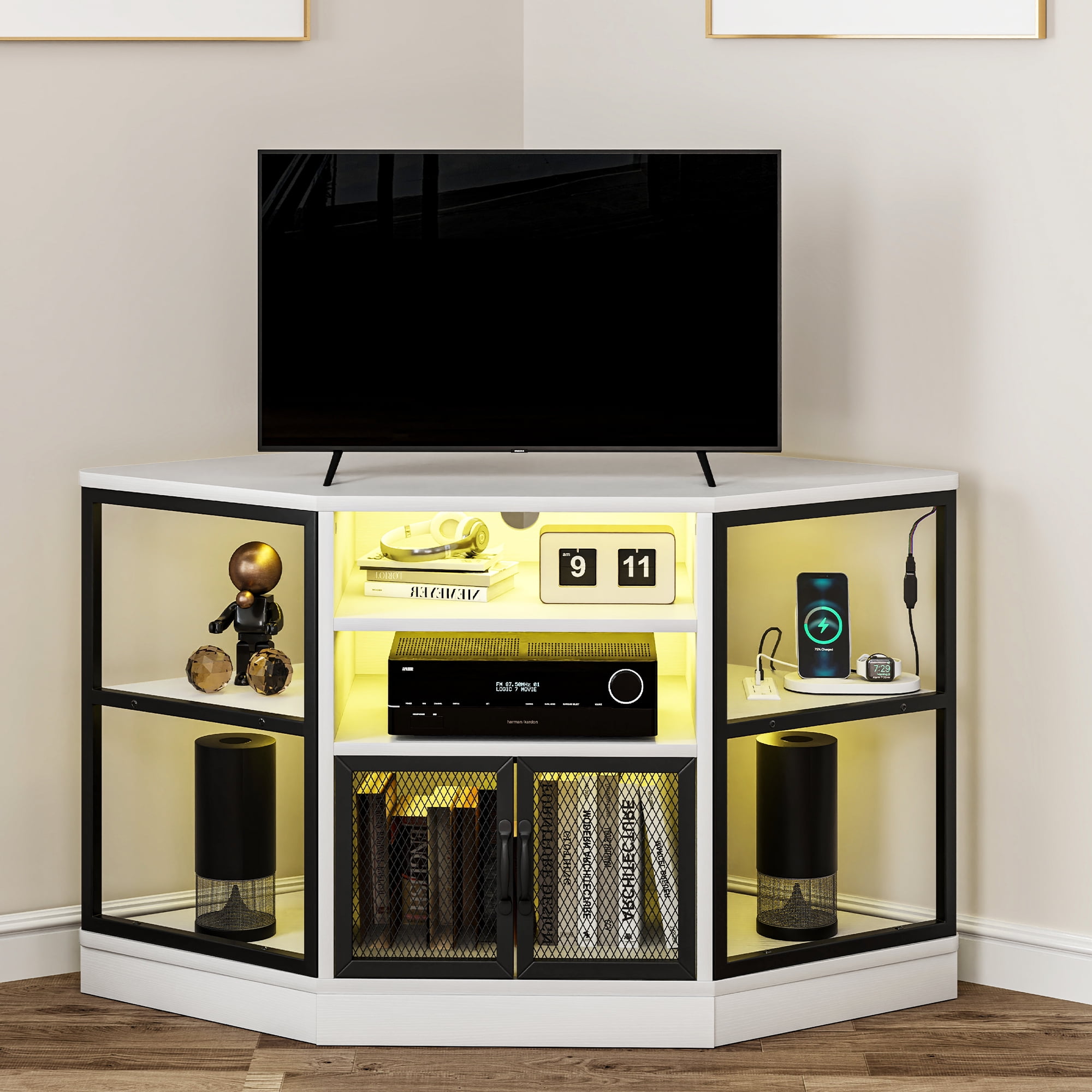 Dextrus Corner TV Stand, Contemporary Corner Entertainment Center ...