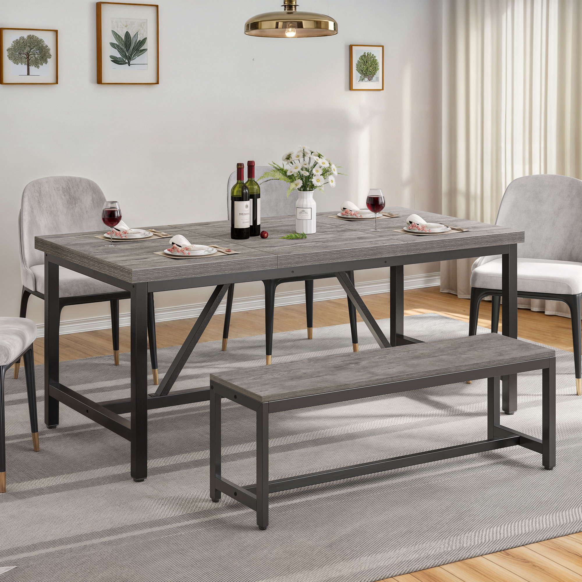 76" Gray Contemporary Handcrafted Rectangular Dining Table - Walmart.com