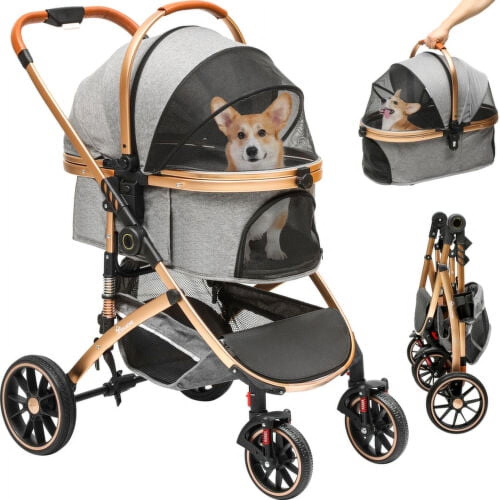 Dextrus Dog Stroller for Medium Small Dogs, 3 in 1 Foldable Pet ...