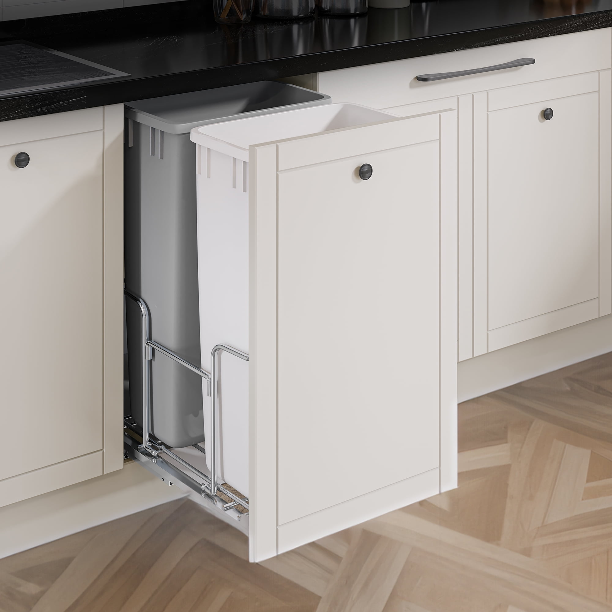 Dextrus Double 43 Quart (XL) Pull-Out Trash Can Recycling Bin with Lid ...